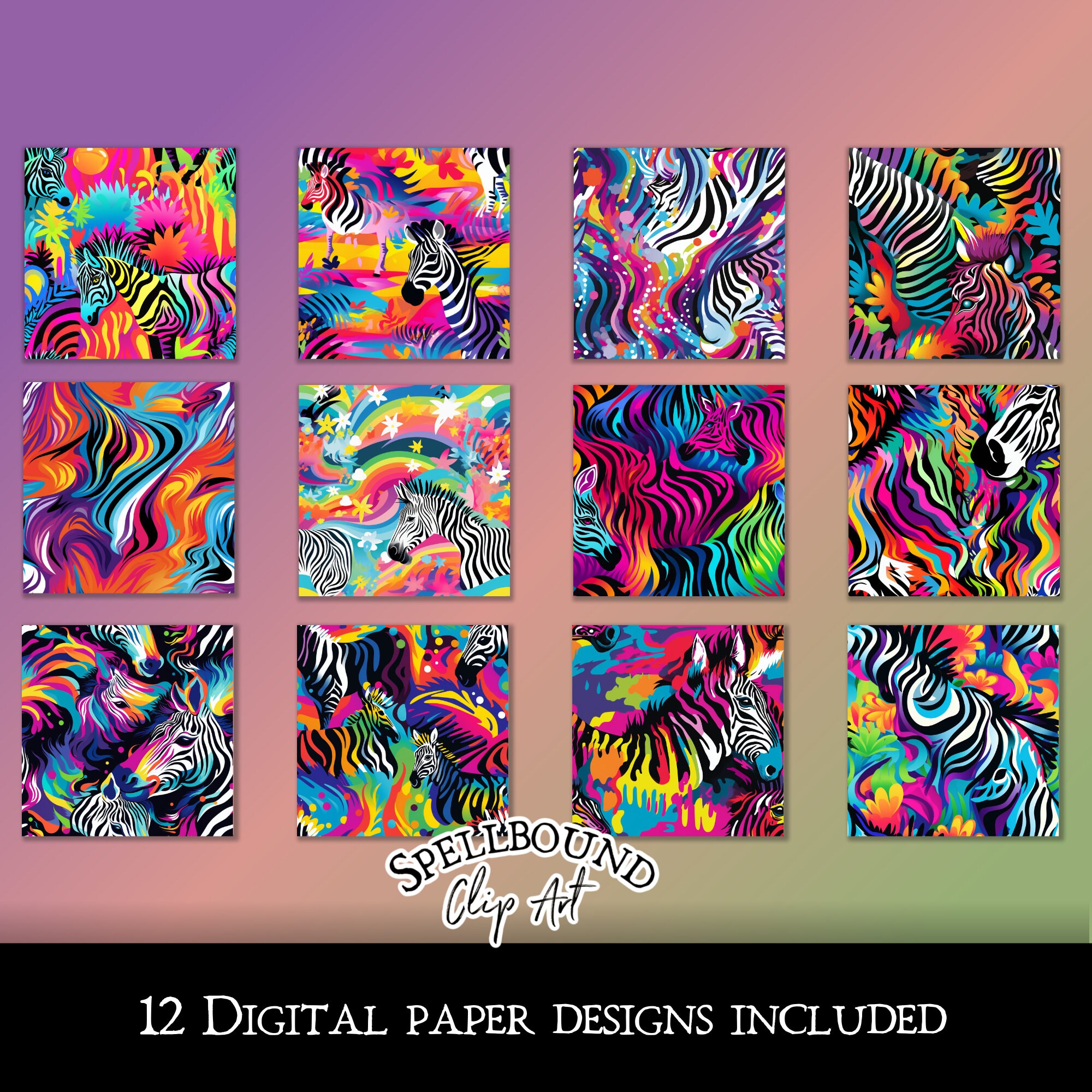 Neon 90's Zebra Seamless Digital Papers, Commercial Use, Instant ...