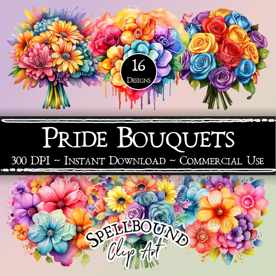 LGBTQ+ Pride Flower Bouquets, Digital Clipart, Commercial Use, Instant ...