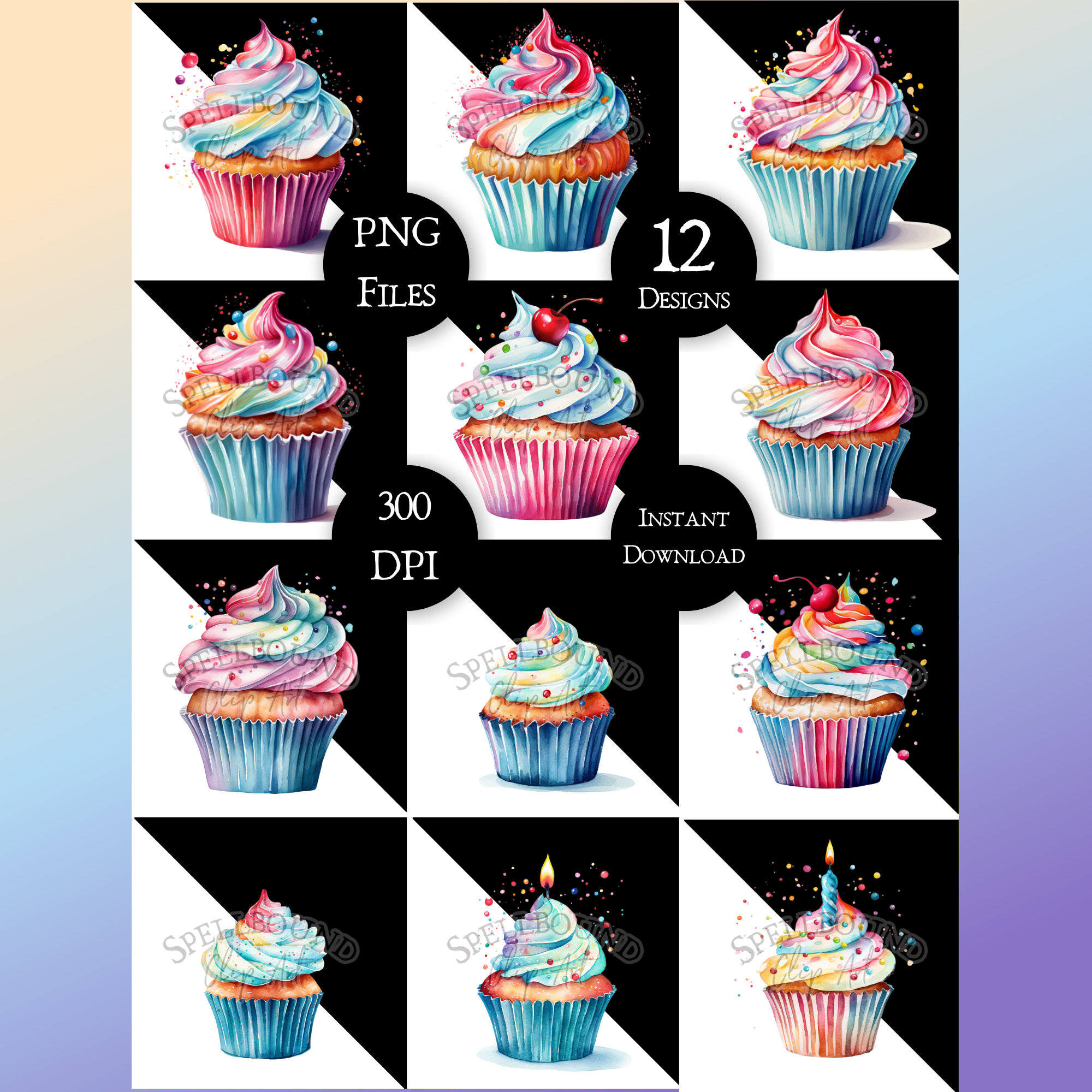 Rainbow Cupcakes Digital Clipart, Commercial Use, Instant Download ...