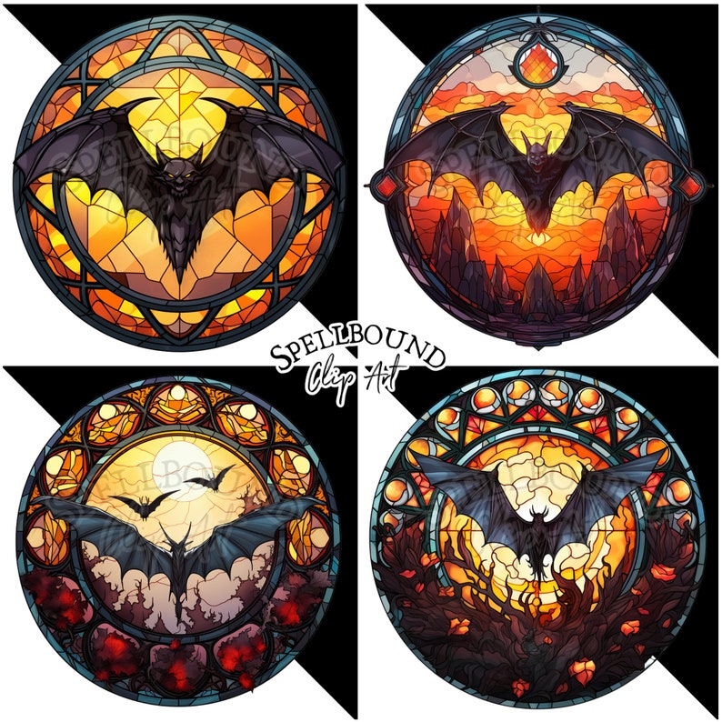 Stained Glass Bats Digital Clipart, Commercial Use, Instant Download ...