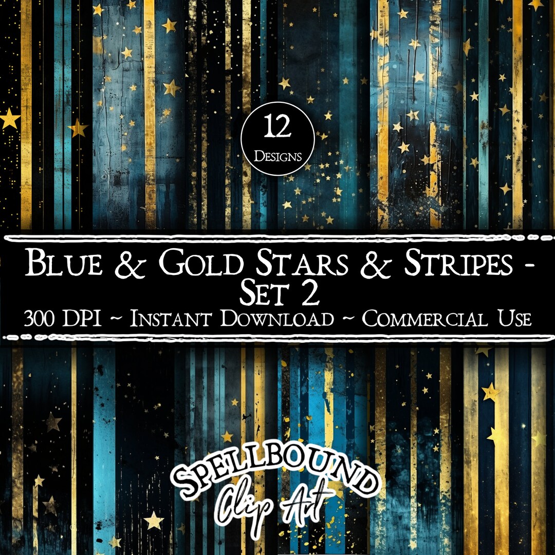 Blue and Gold Stars and Stripes Seamless Digital Papers, Commercial Use ...