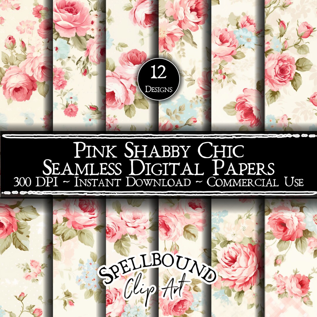 Pink Shabby Chic Seamless Digital Papers, Commercial Use, Instant ...