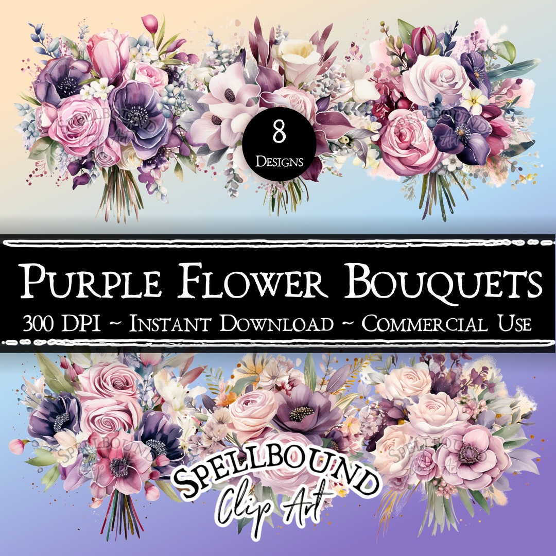 Purple Flower Bouquets, Digital Clipart, Commercial Use, Instant ...