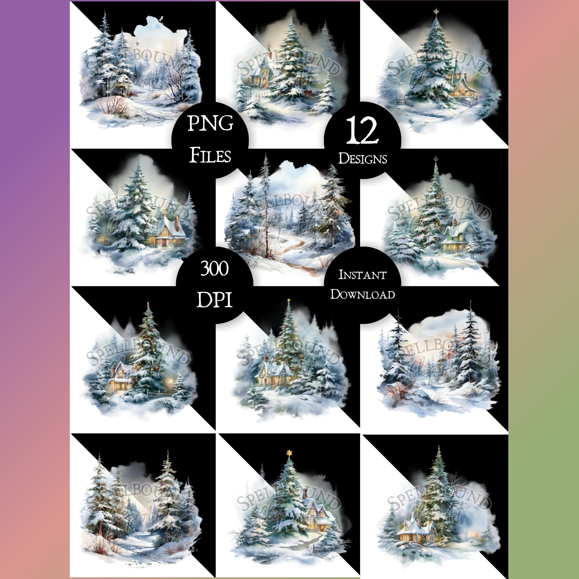 Snowy Scenes Digital Clipart, Commercial Use, Instant Download ...