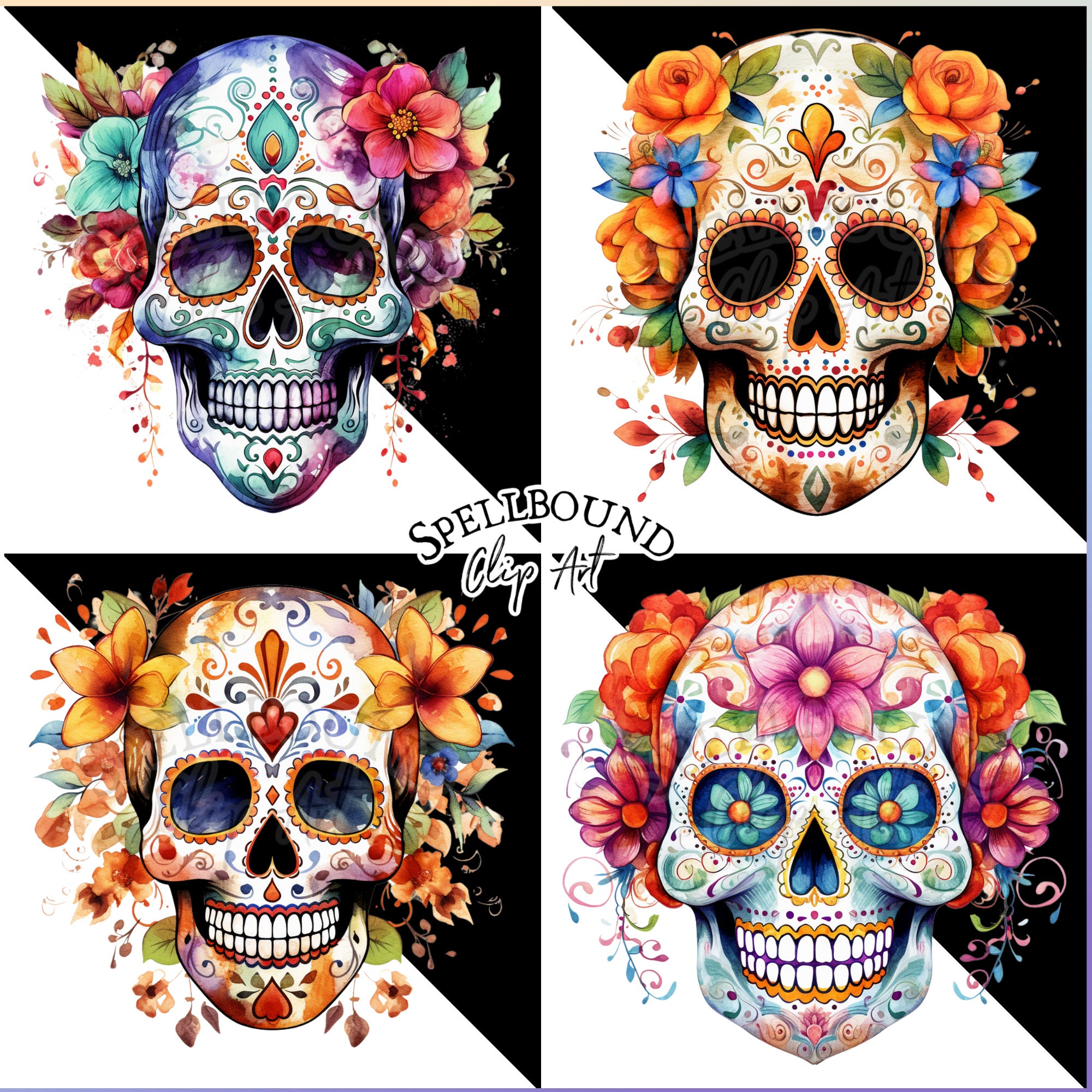 Sugar Skulls Digital Clipart, Commercial Use, Instant Download, Dia De ...