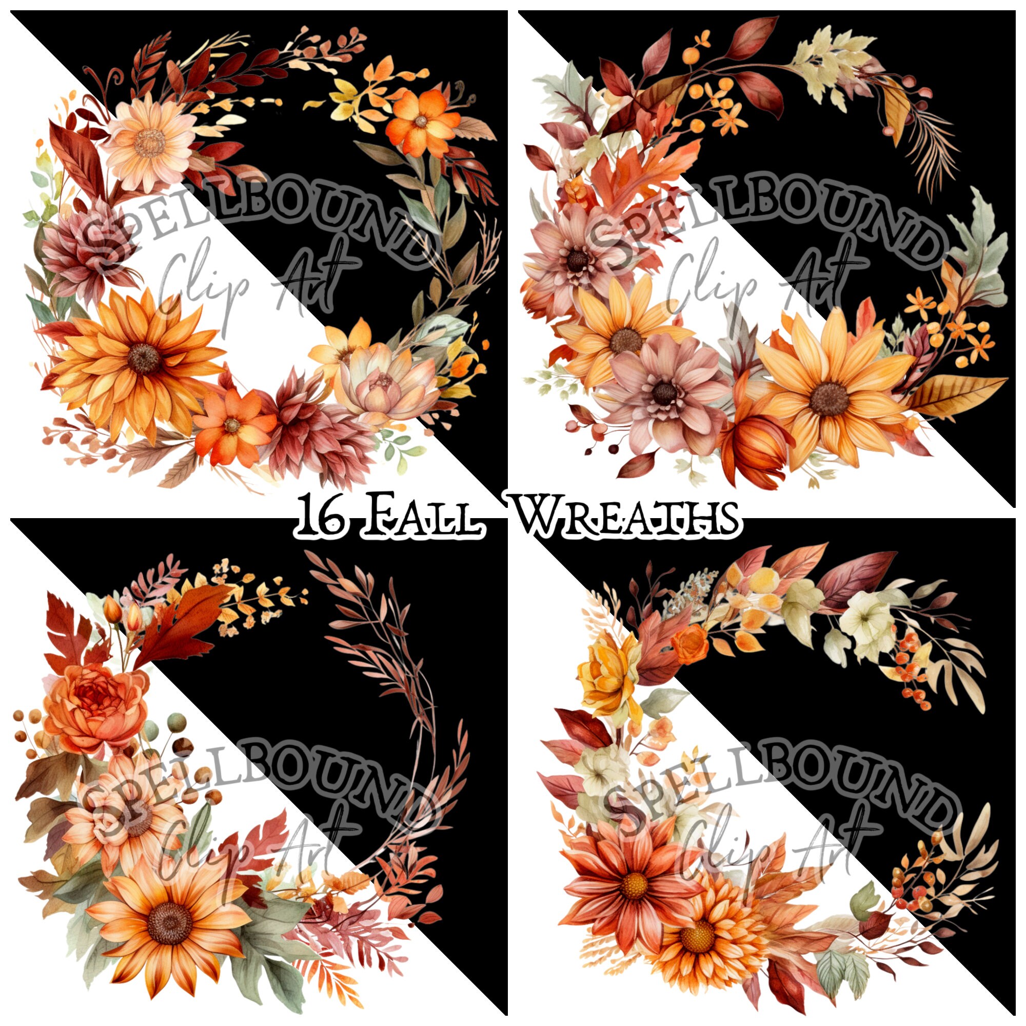 Fall Wreath Digital Clipart, Commercial Use, Instant Download, Fall ...