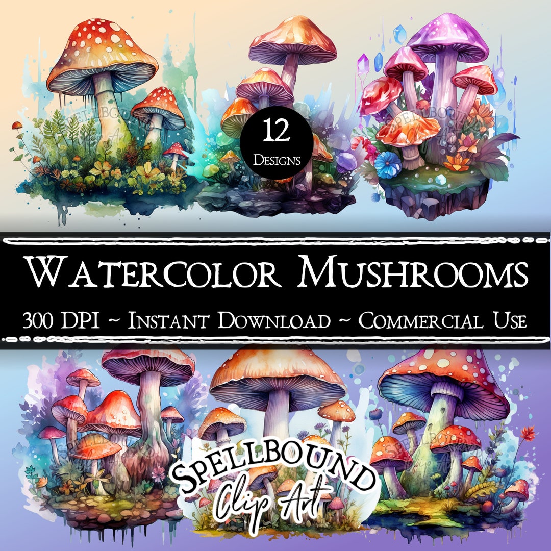 Watercolor Mushroom Digital Clipart, Commercial Use, Instant Download ...