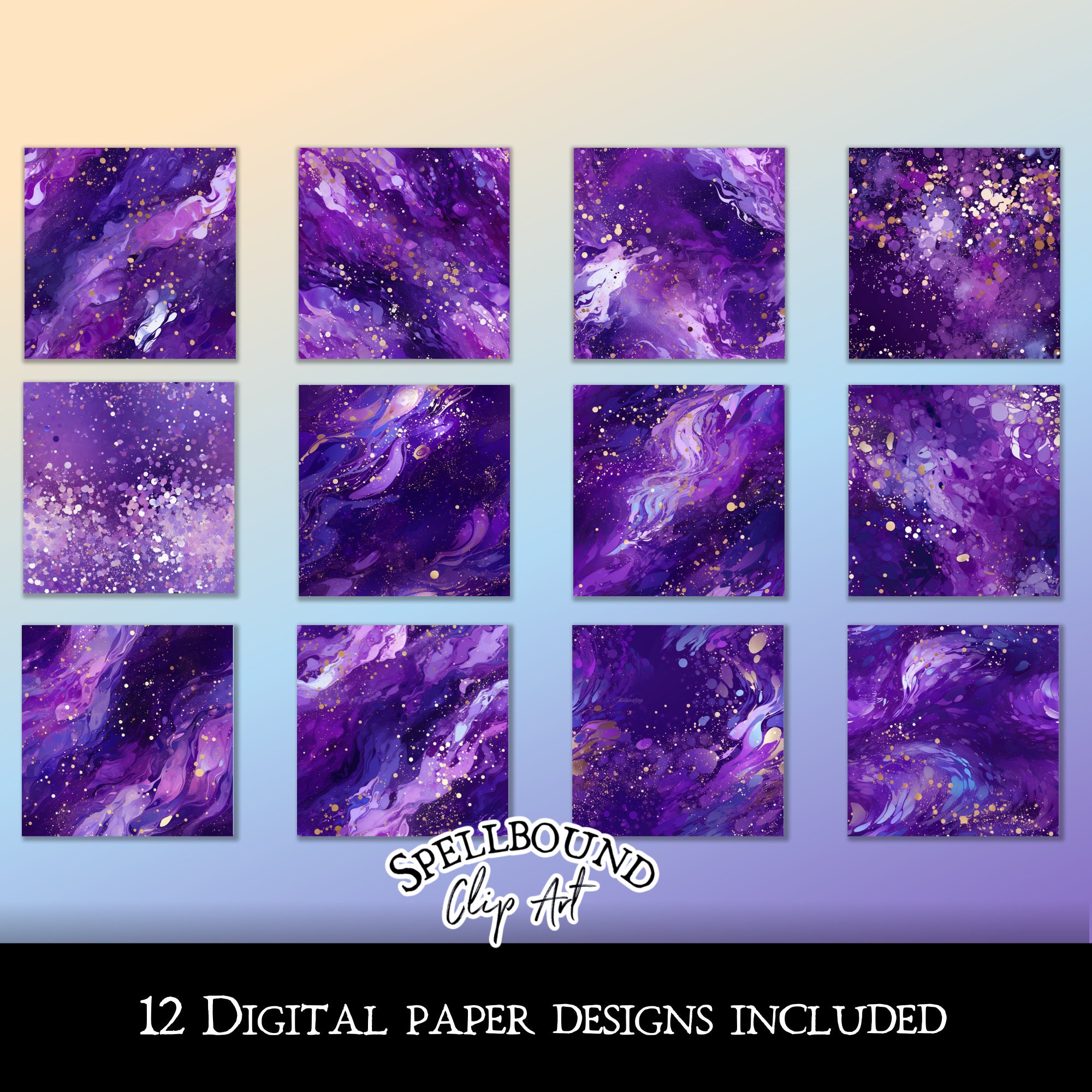 Purple and Gold Marble Seamless Digital Papers, Commercial Use, Instant ...