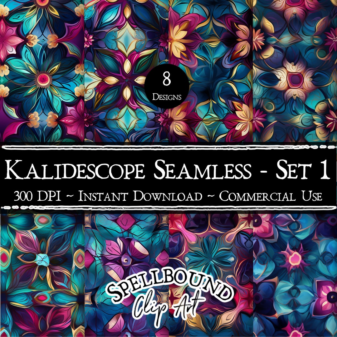 Kaleidoscope Geometric Mosaic Seamless Digital Papers, Commercial Use ...