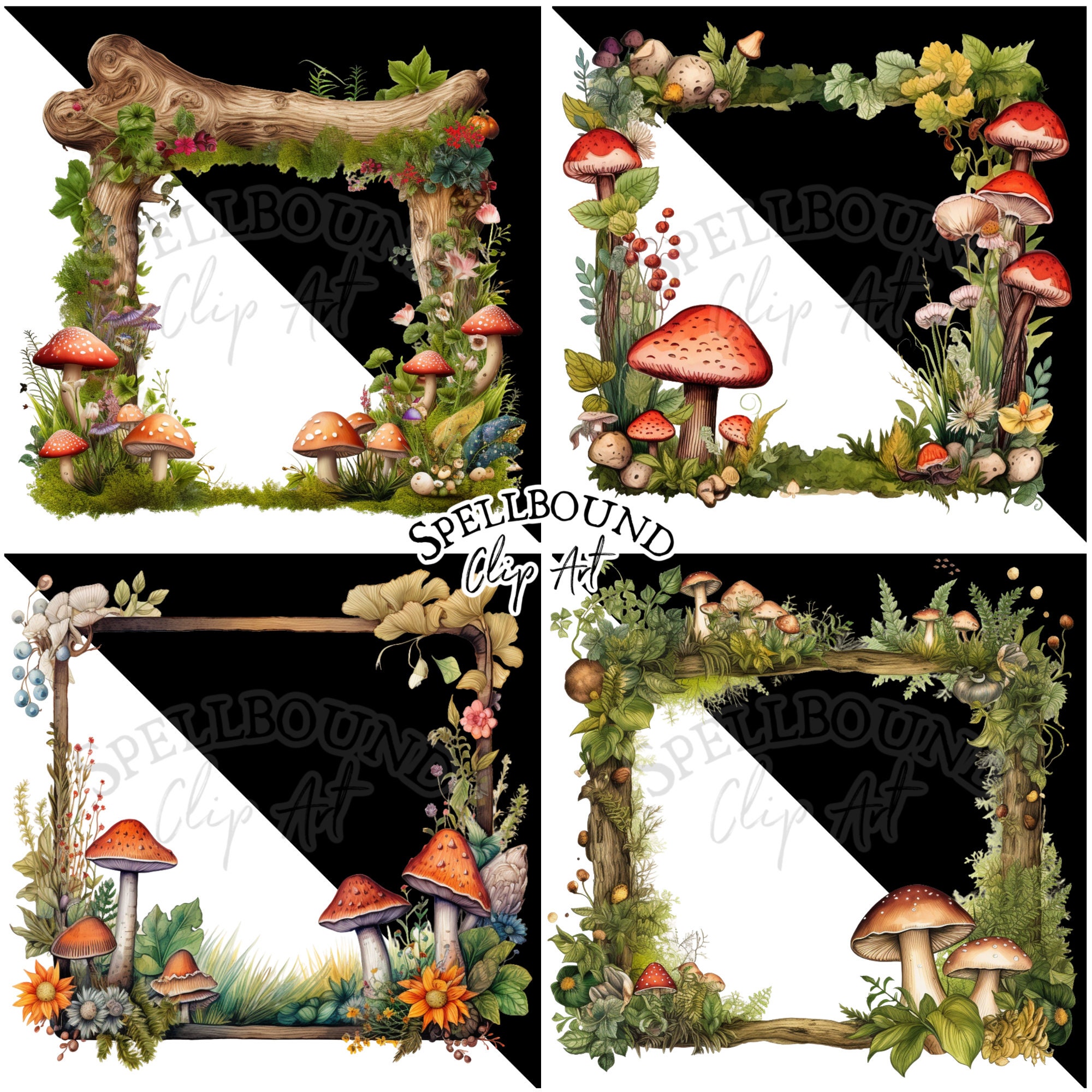 Mushroom Frames Digital Clipart, Commercial Use, Instant Download ...