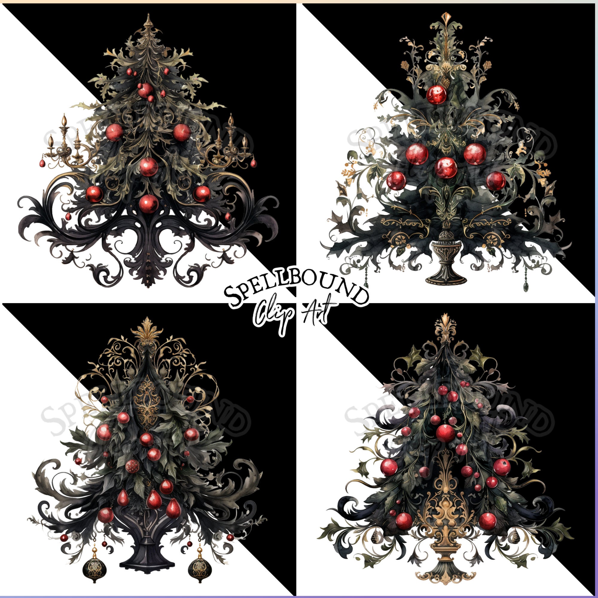 Goth Christmas Trees Digital Clipart Commercial Use Instant - Etsy