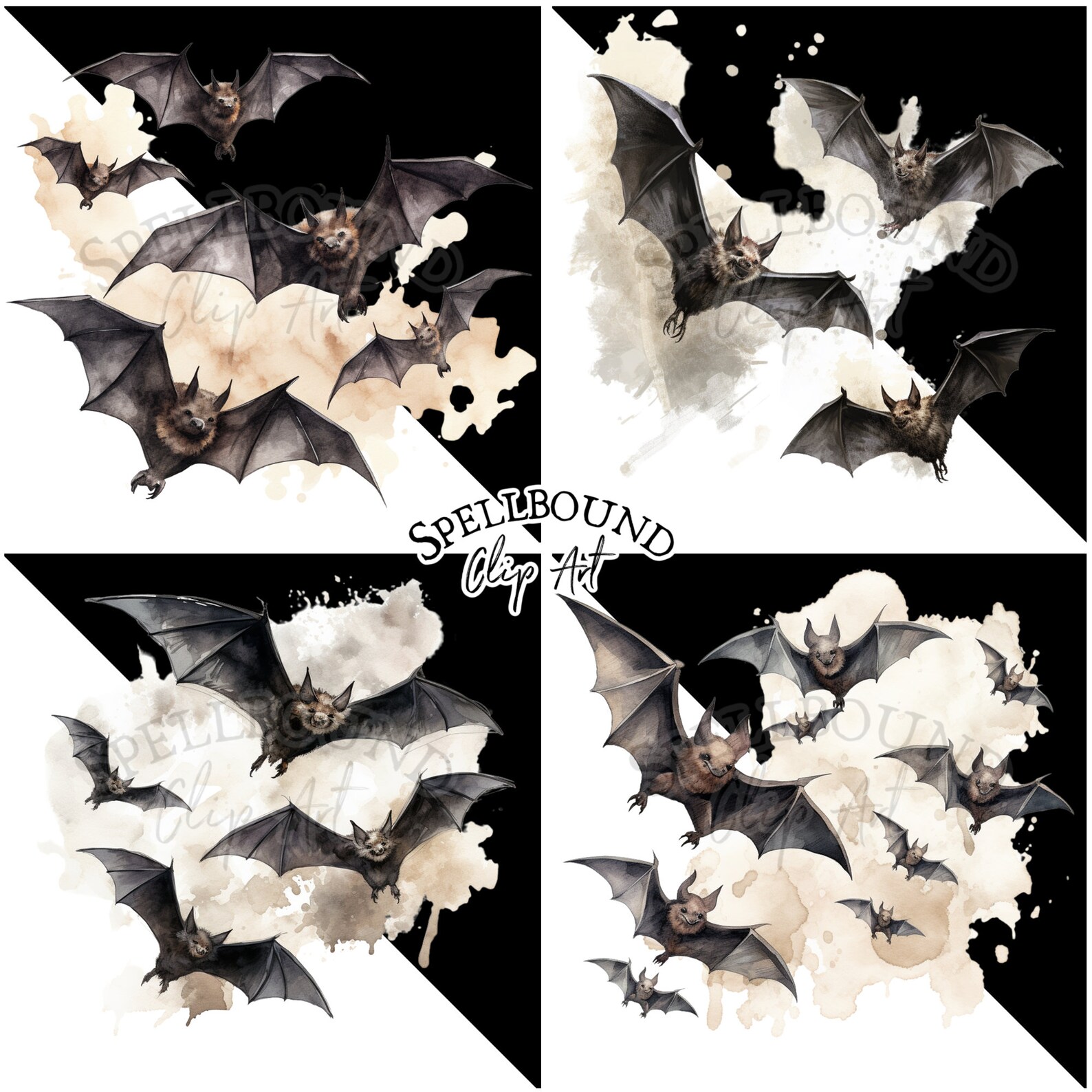 Halloween Flying Bats Digital Clipart, Commercial Use, Instant Download ...