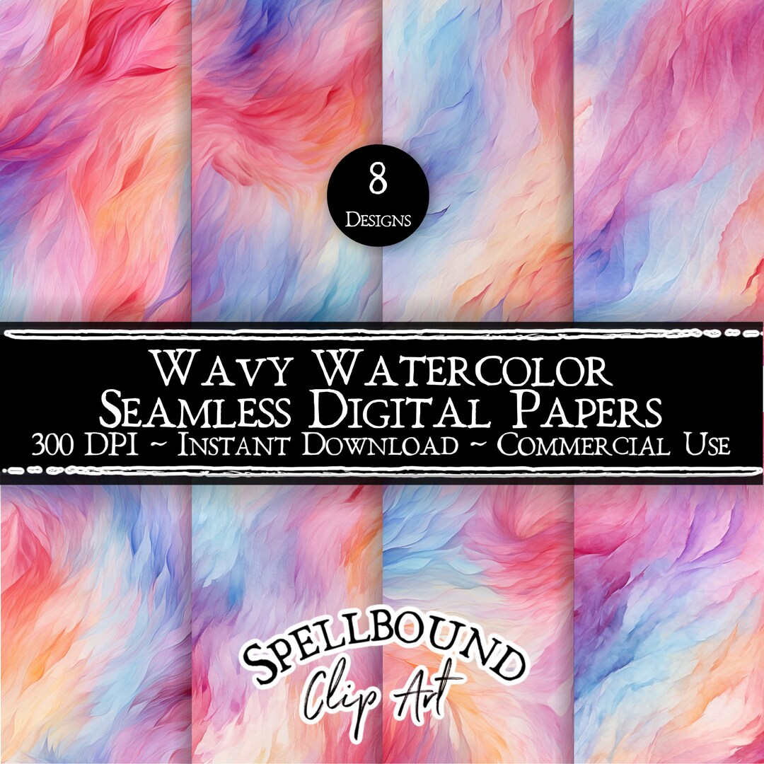 Wavy Watercolor Marble Seamless Digital Papers, Commercial Use, Instant ...