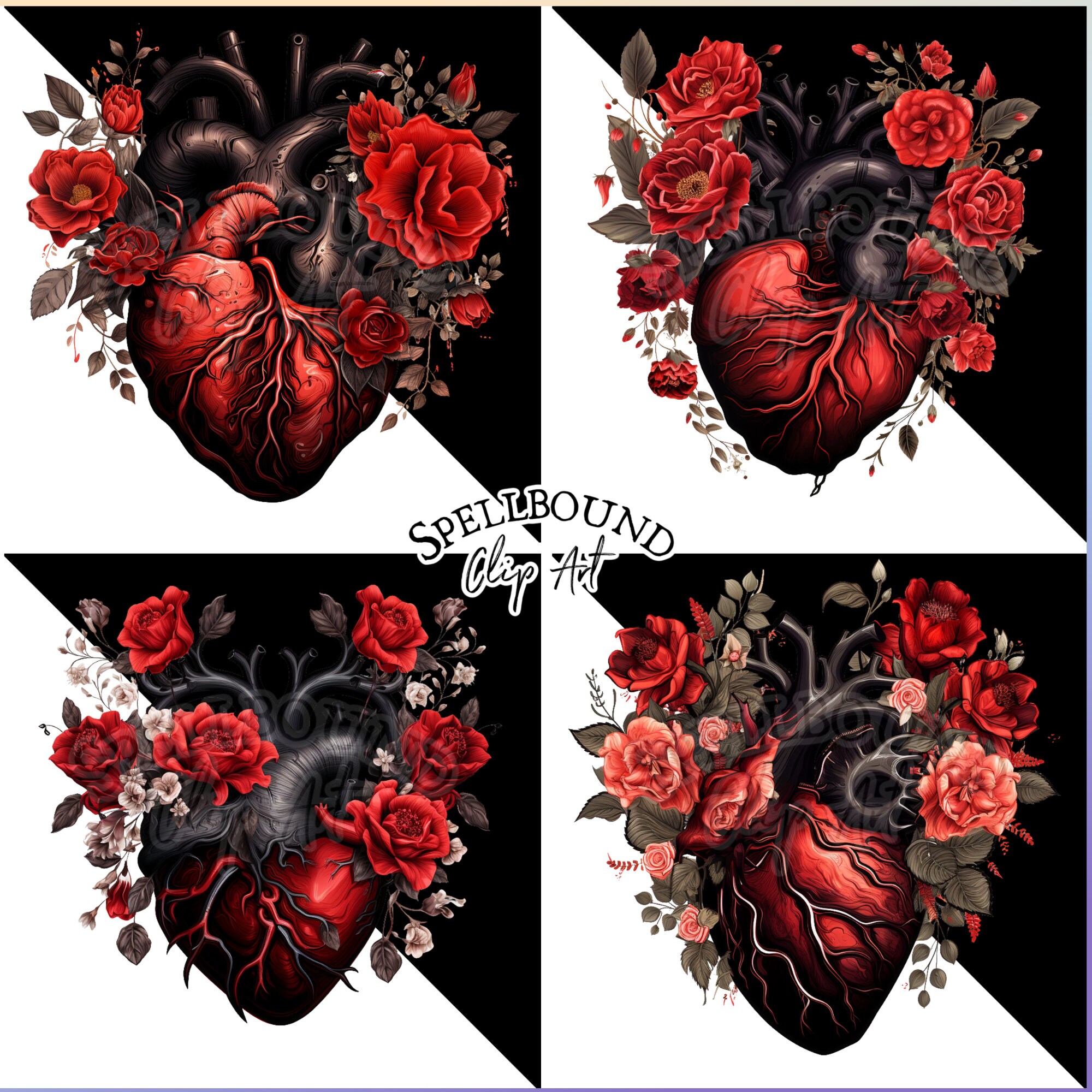 Goth Anatomical Hearts Digital Clipart, Commercial Use, Instant ...