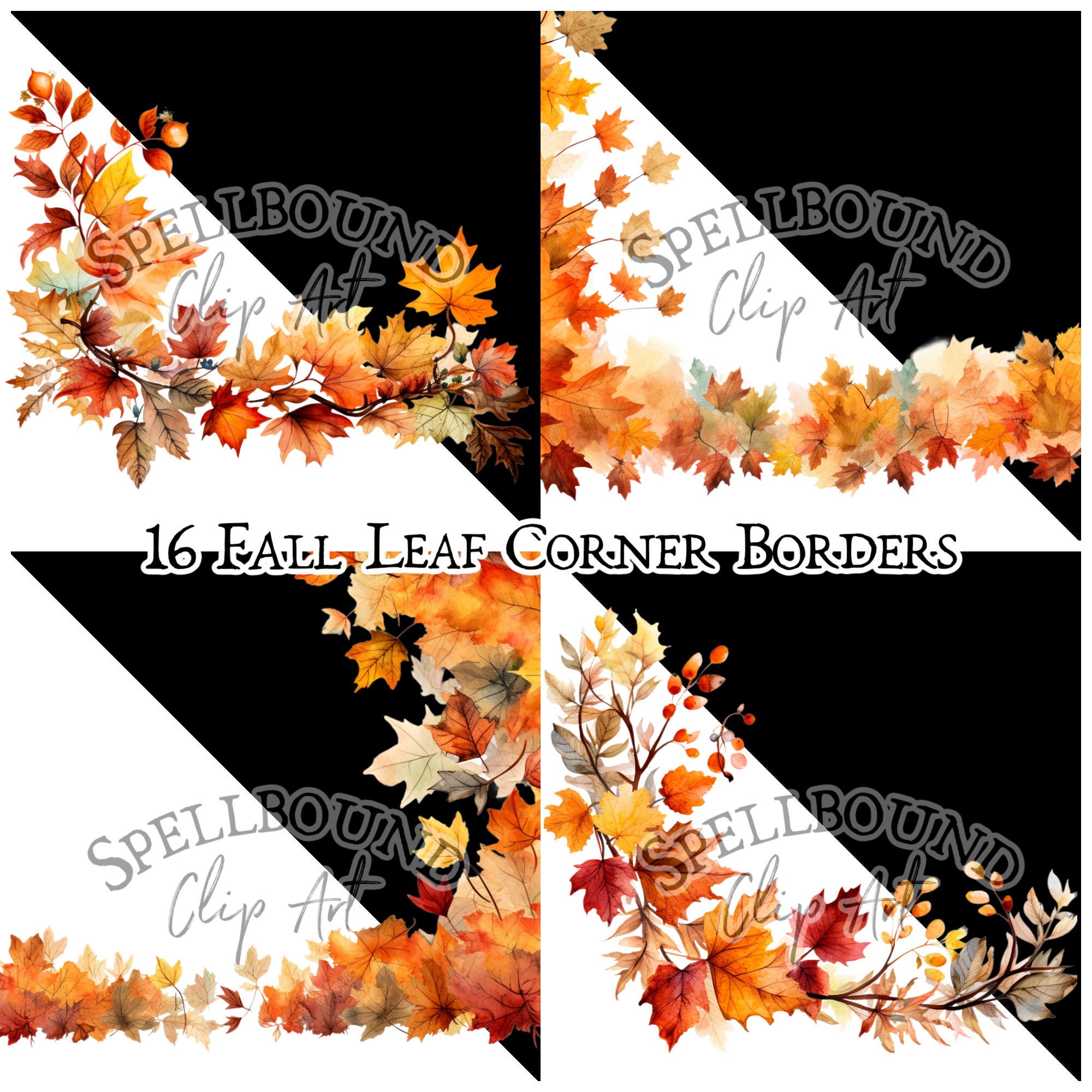 Fall Leaf Corner Border Digital Clipart, Commercial Use, Instant ...
