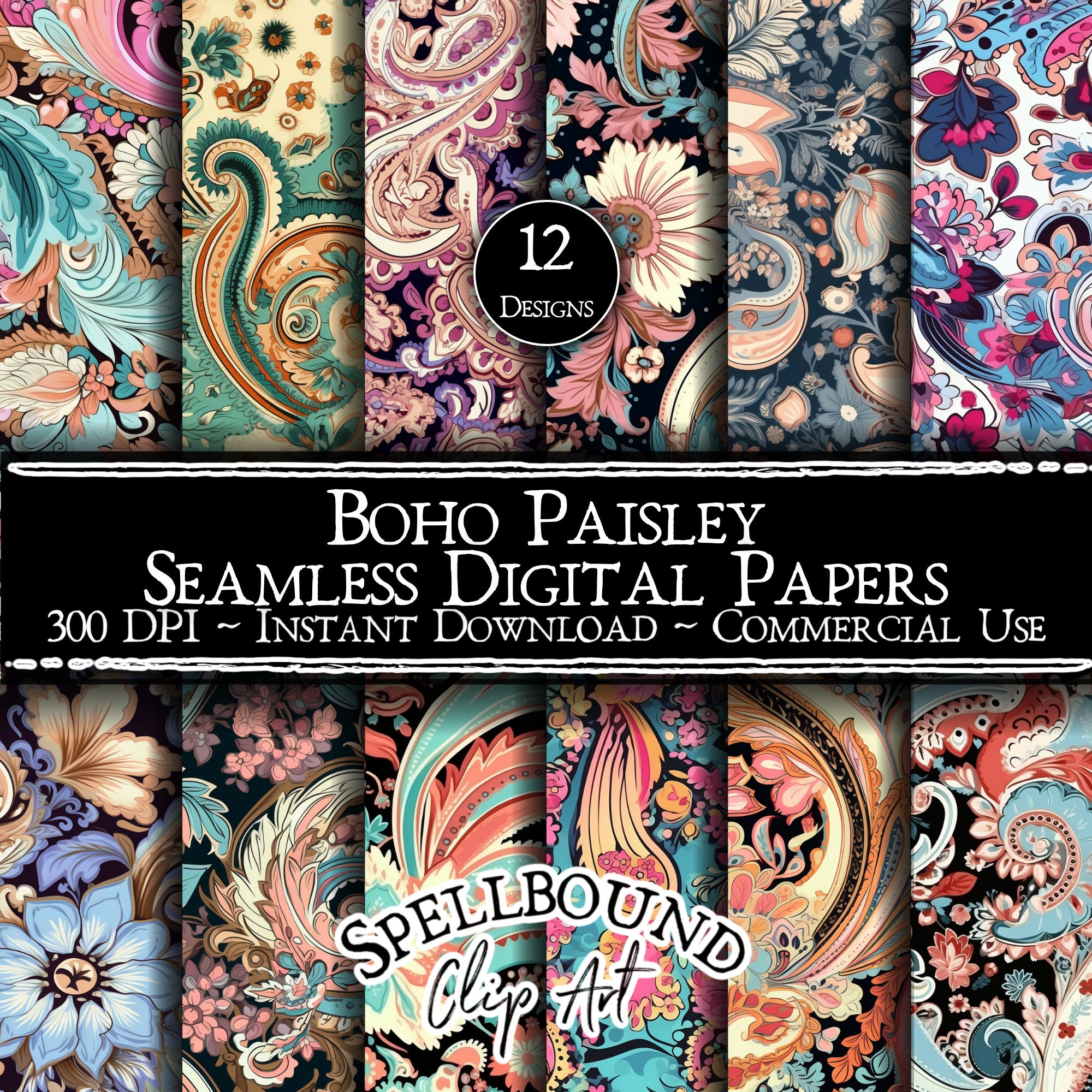 Boho Paisley Seamless Digital Papers, Commercial Use, Instant Download ...