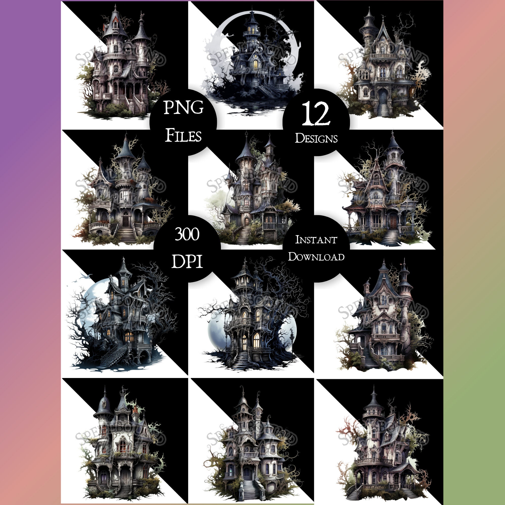 Haunted Houses Digital Clipart, Commercial Use, Instant Download, Fall ...