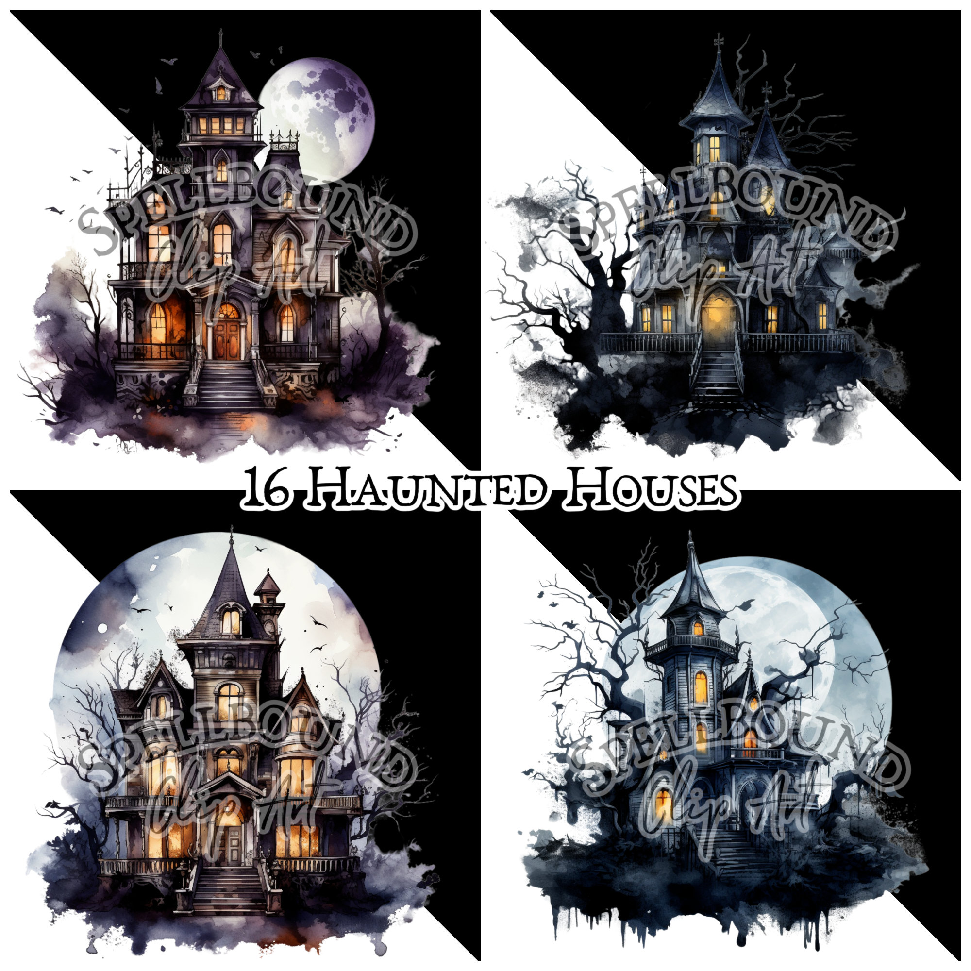 16 Haunted Houses Digital Clipart Commercial Use Instant - Etsy
