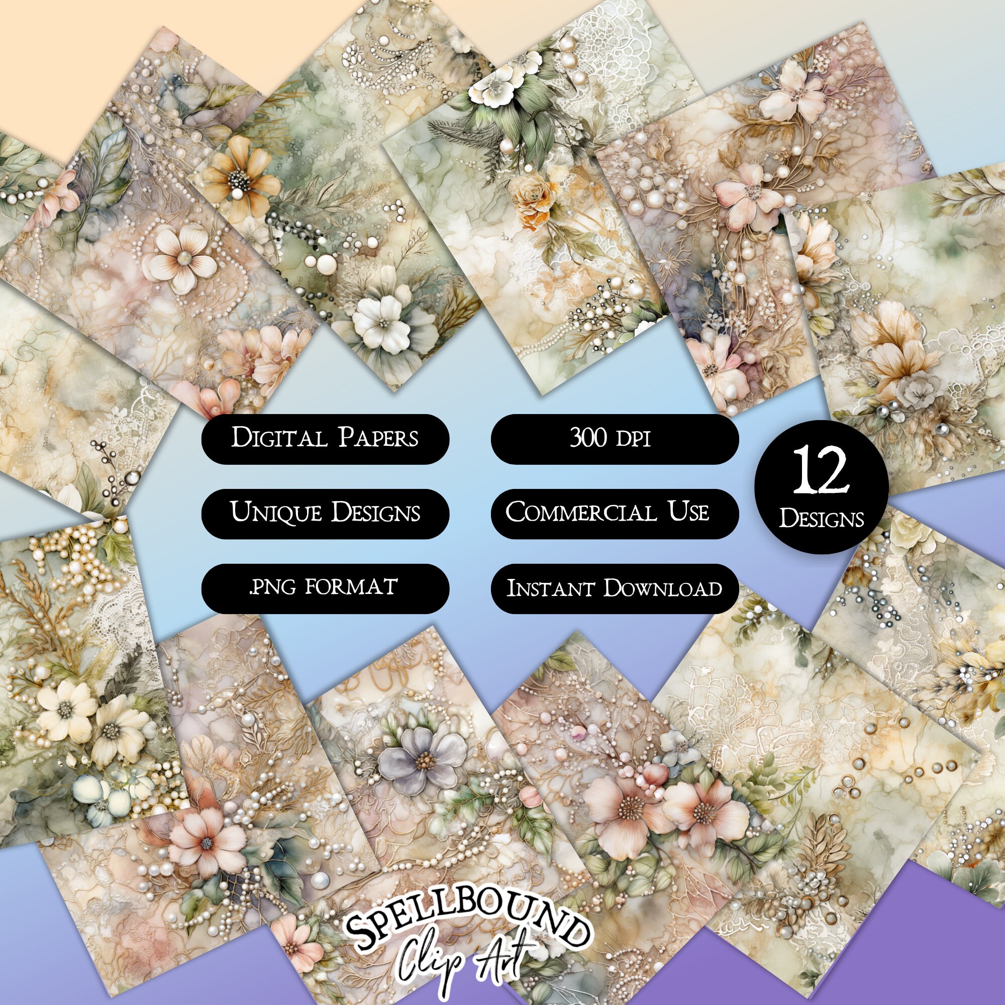 Vintage Glam Lace Ephemera Seamless Digital Papers, Commercial Use ...