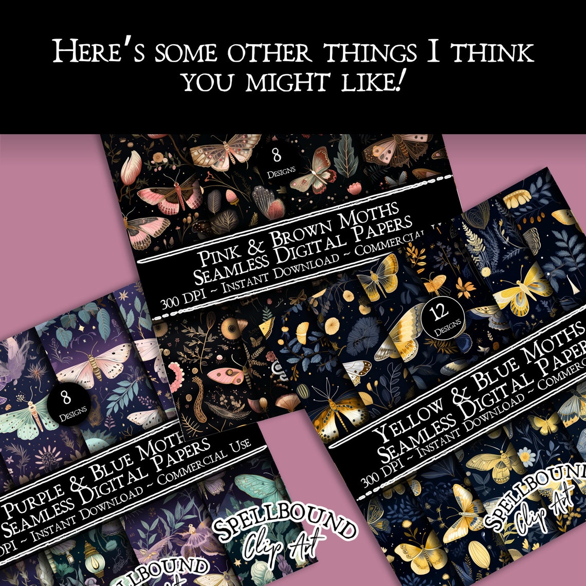 Blue & Yellow Moths Digital Clipart Commercial Use Instant - Etsy