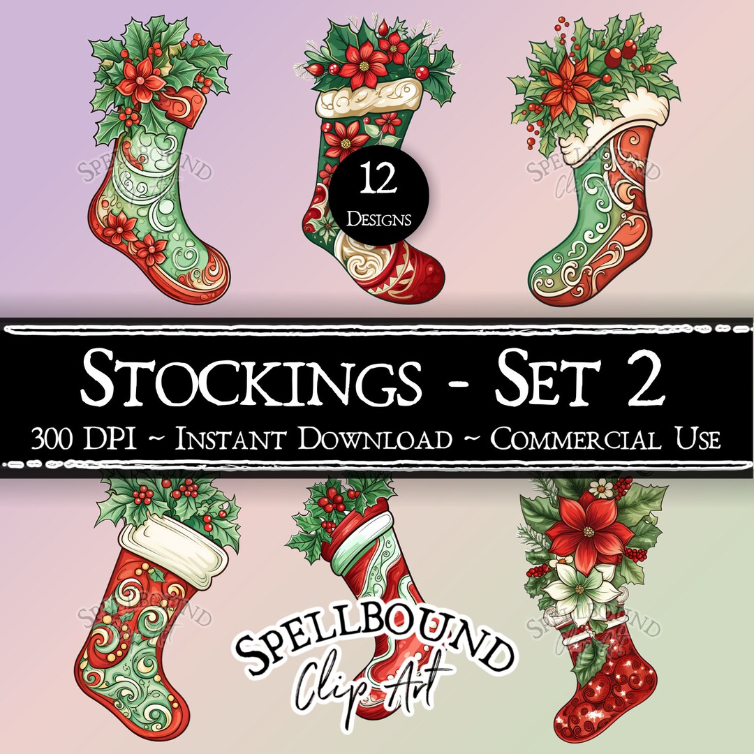 Christmas Stockings Digital Clipart, Commercial Use, Instant Download ...