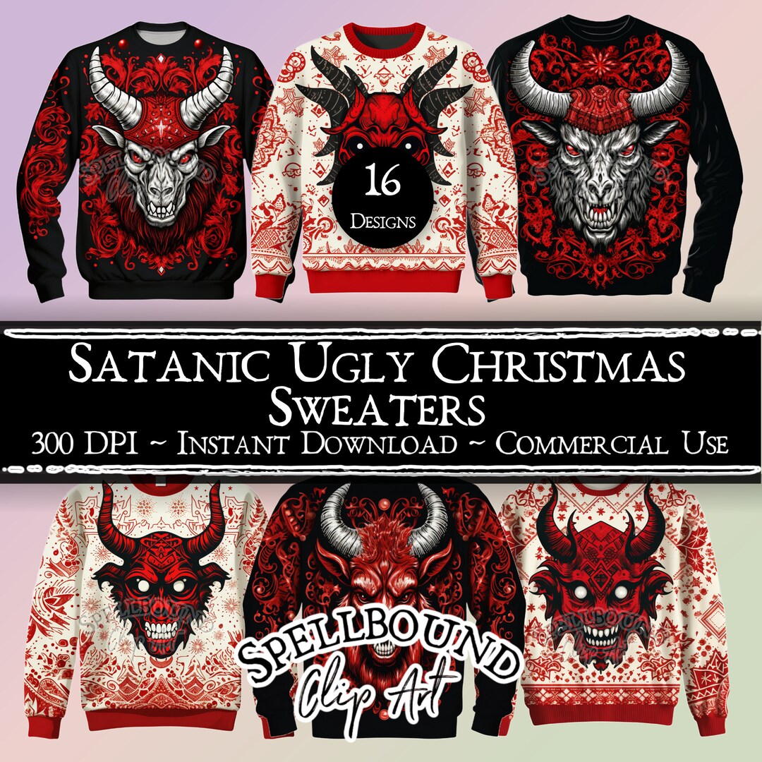 Satanic Ugly Christmas Sweater Digital Clipart, Commercial Use, Instant ...