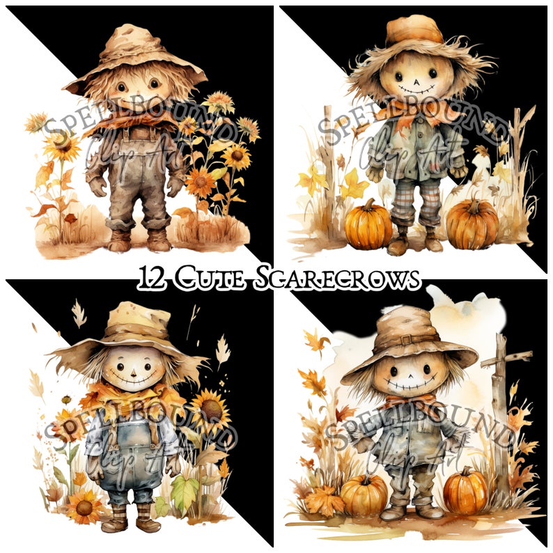 Cute Scarecrow Digital Clipart, Commercial Use, Instant Download, Fall ...