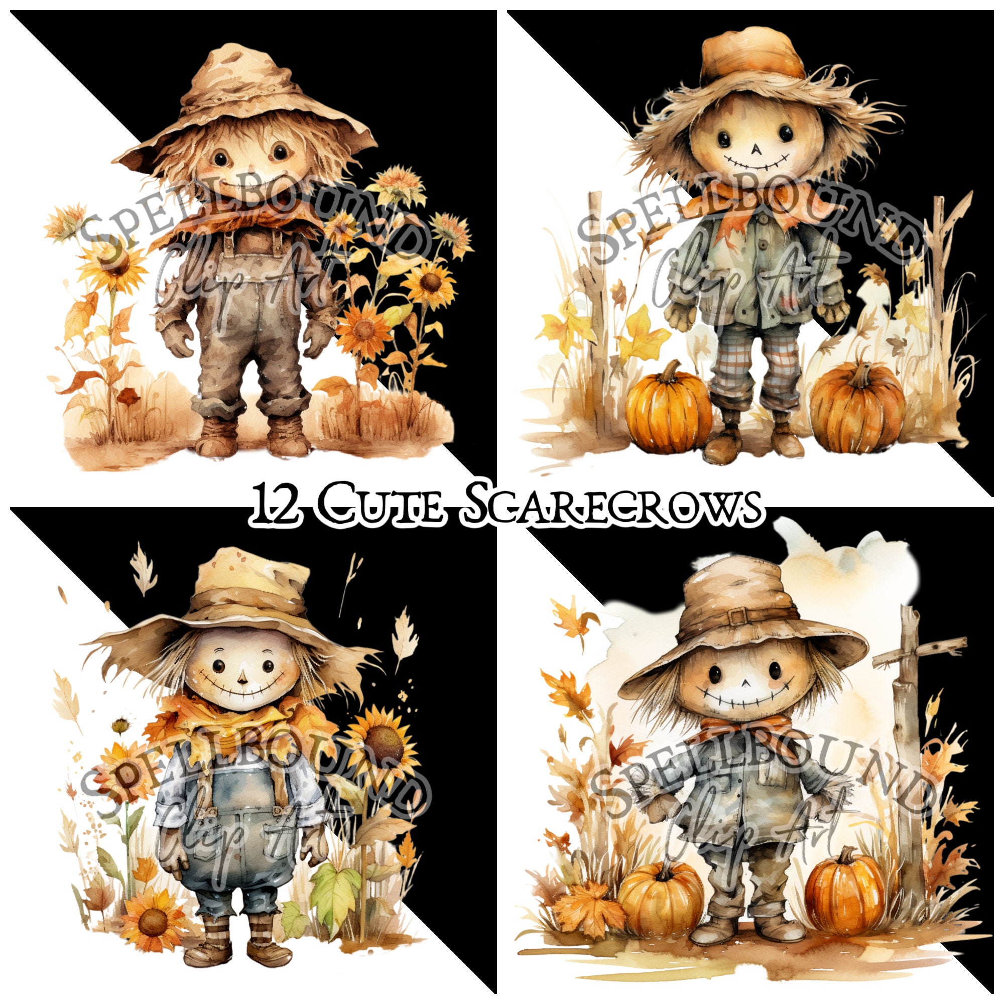 Cute Scarecrow Digital Clipart, Commercial Use, Instant Download, Fall ...