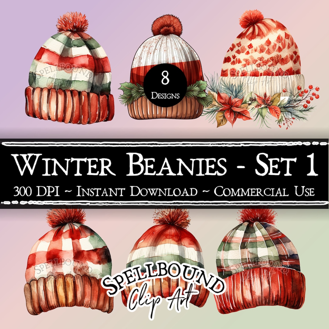 Winter Beanies Digital Clipart, Commercial Use, Instant Download ...