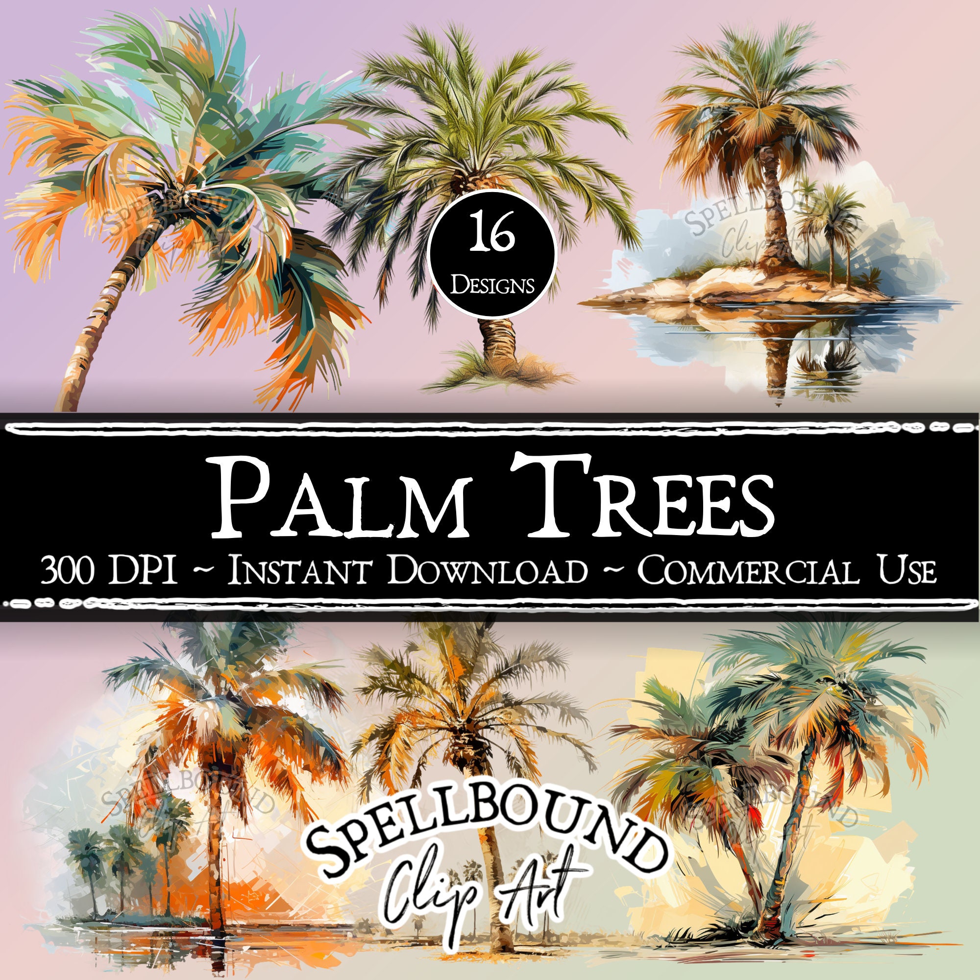 Palm Trees Digital Clipart, Commercial Use, Instant Download, Summer ...