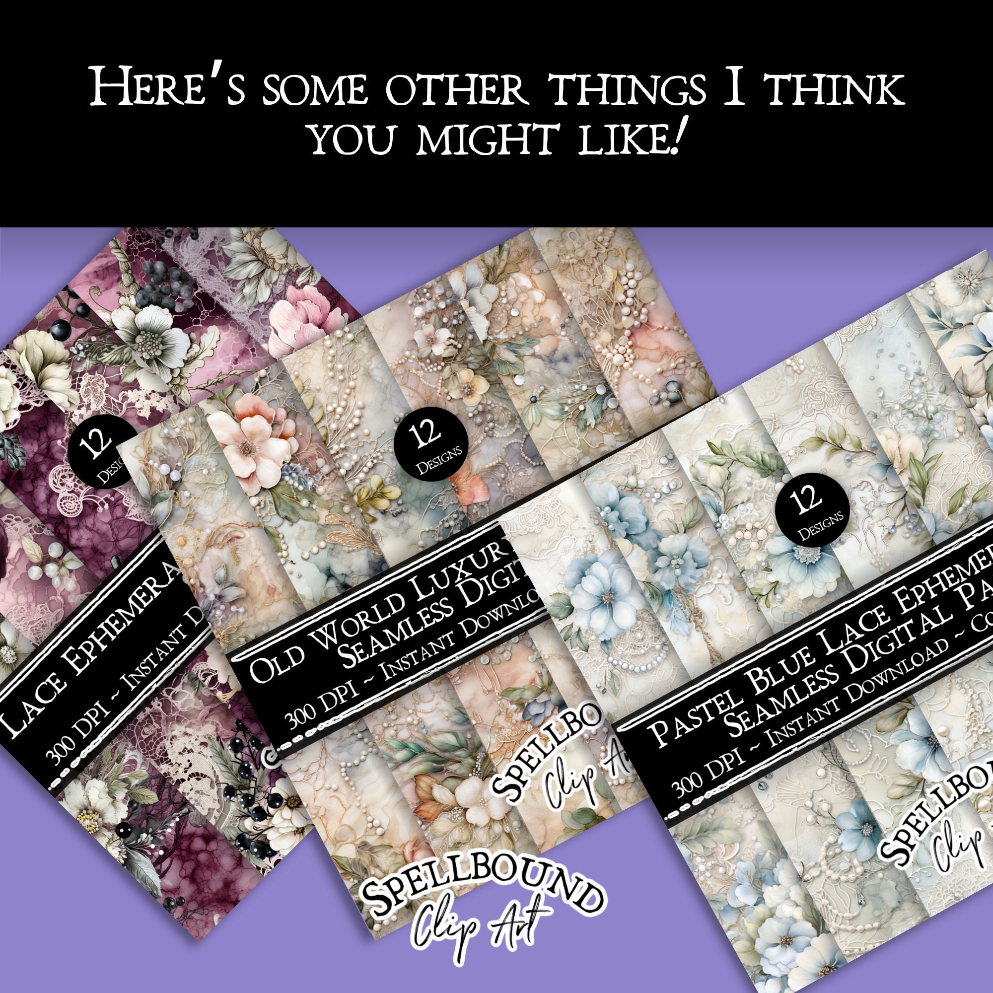 Vintage Grandeur Lace Ephemera Seamless Digital Papers, Commercial Use ...