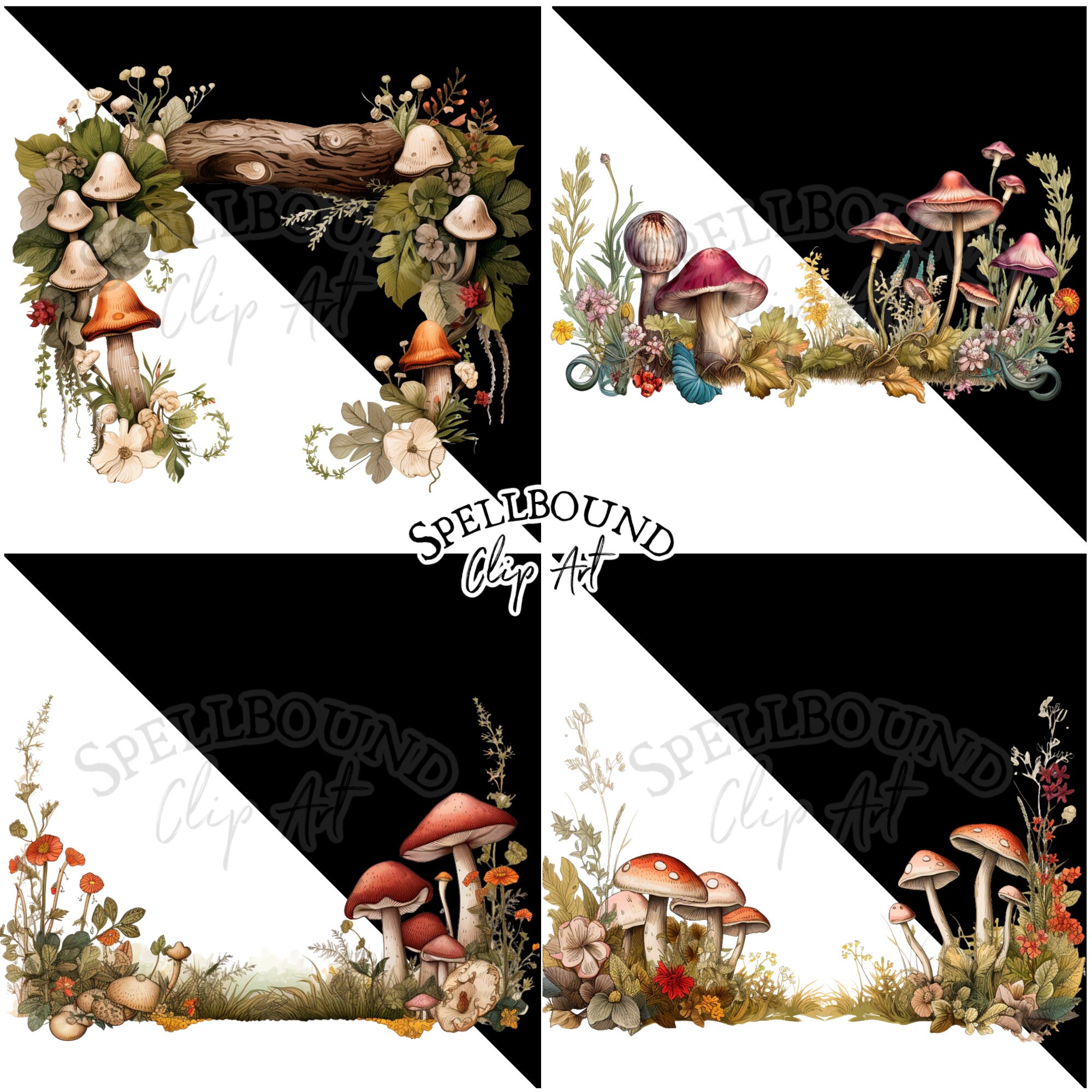 Mushroom Borders Digital Clipart, Commercial Use, Instant Download ...