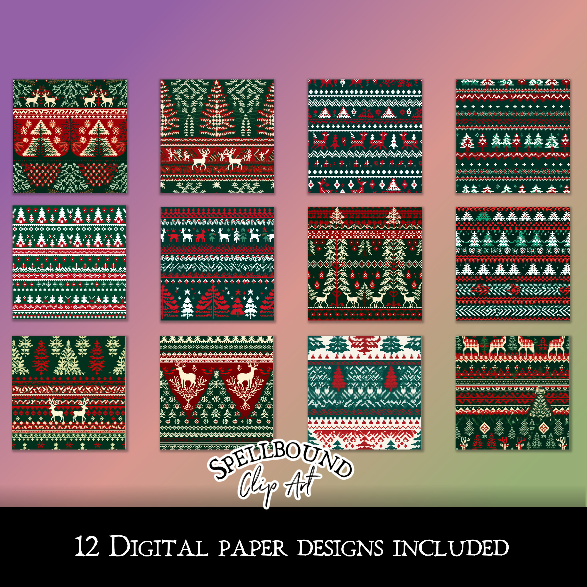 Ugly Christmas Sweater Pattern Seamless Digital Papers, Commercial Use ...