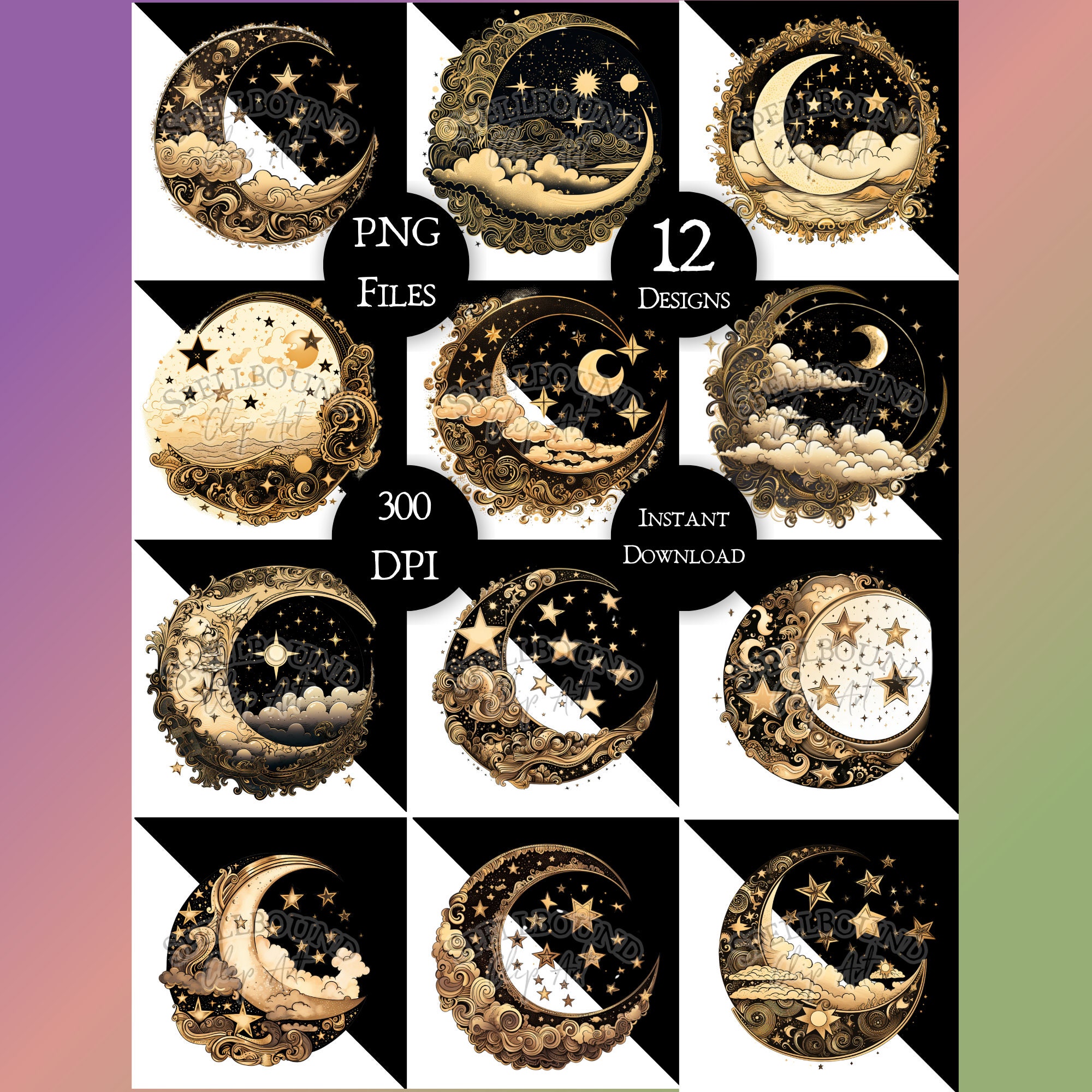 Celestial Moons Digital Clipart, Commercial Use, Instant Download ...