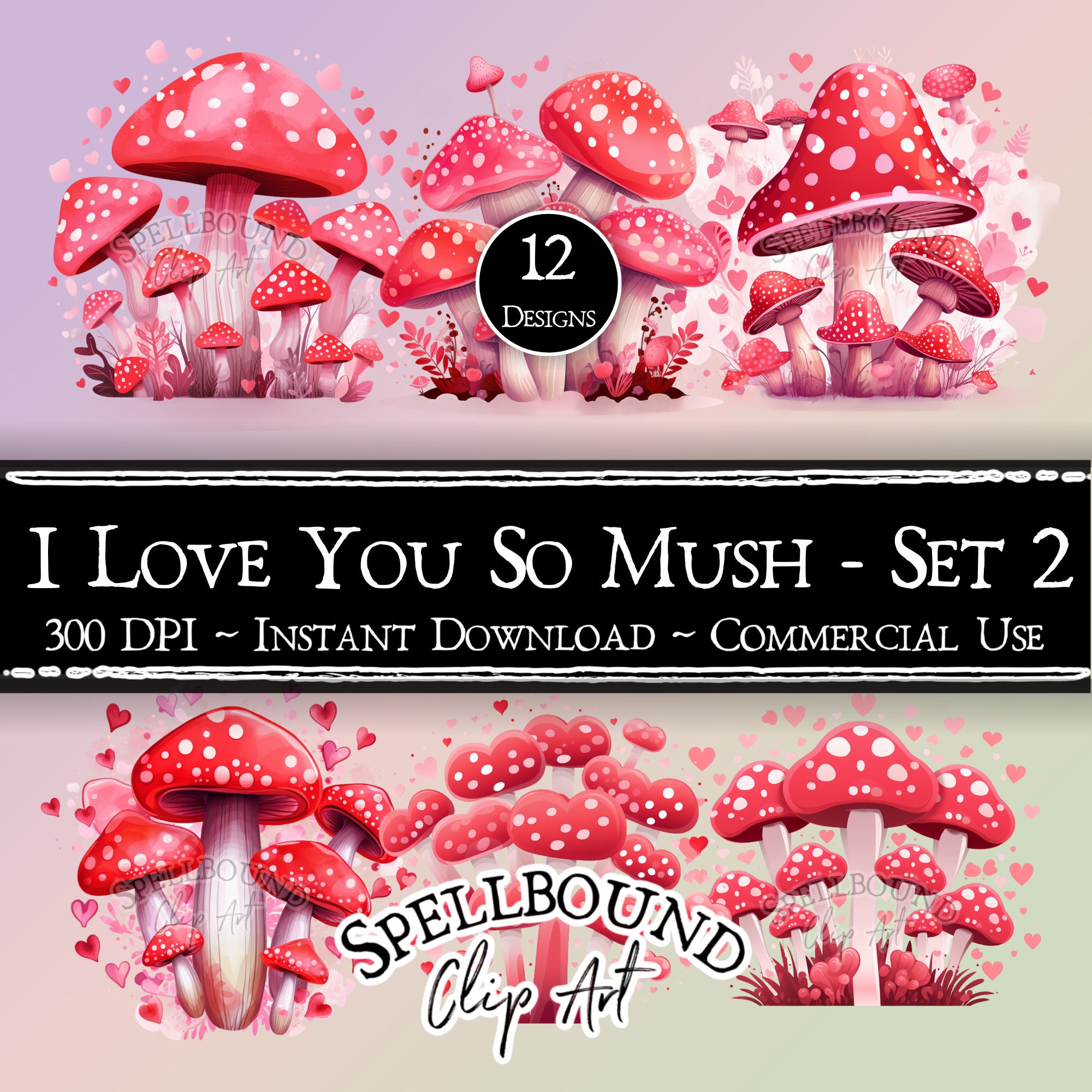 Heart Mushrooms Digital Clipart, Commercial Use, Instant Download ...