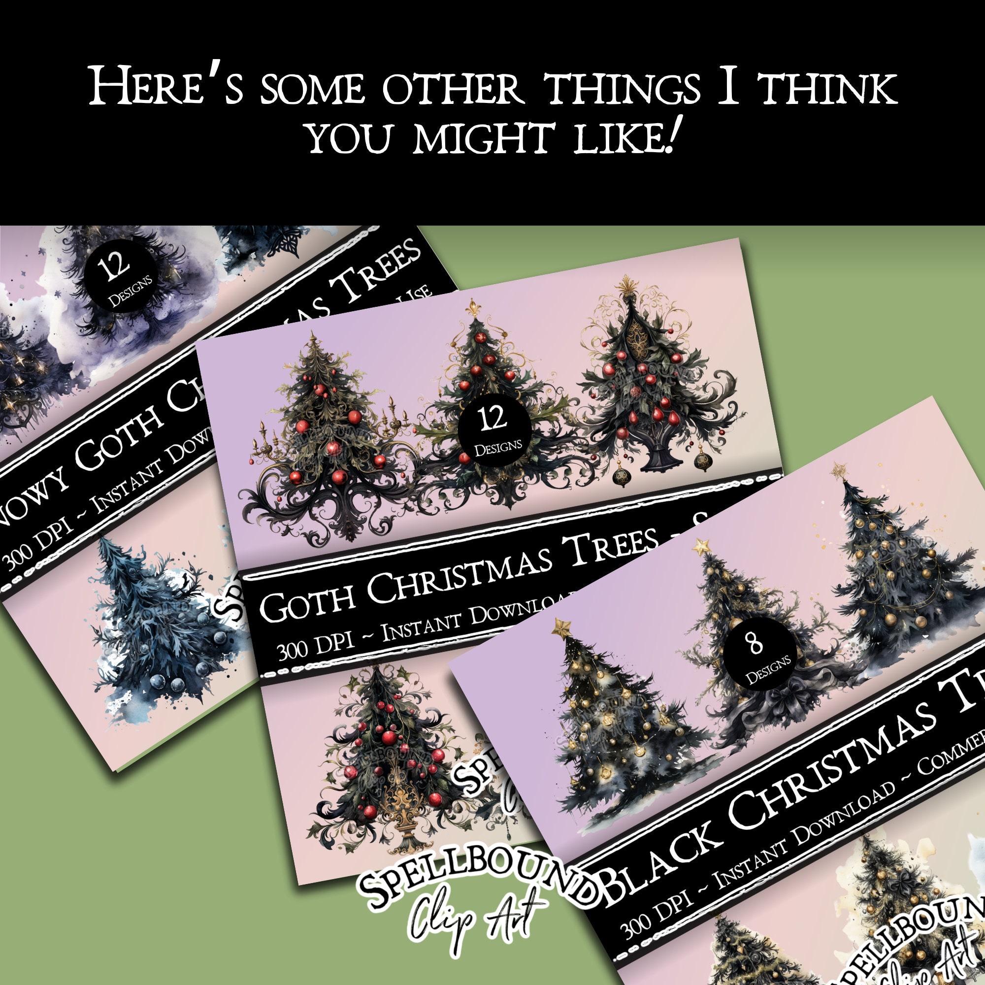 Goth Christmas Trees Digital Clipart, Commercial Use, Instant Download ...
