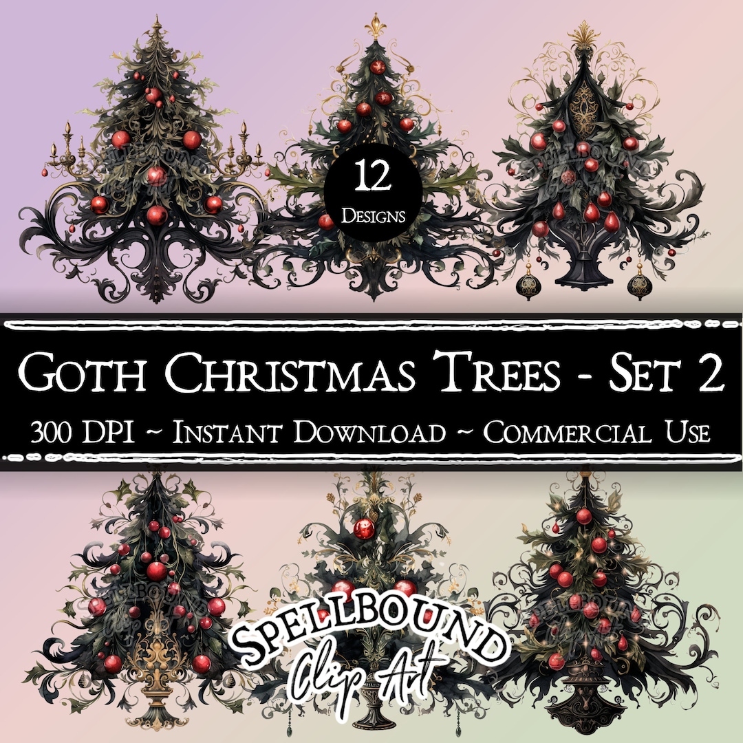 Goth Christmas Trees Digital Clipart, Commercial Use, Instant Download ...