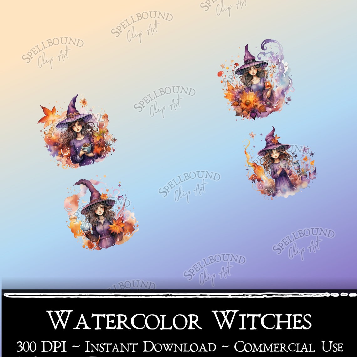 Watercolor Witches Digital Clipart, Commercial Use, Instant Download ...