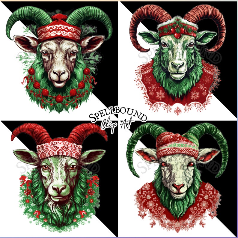 Festive Christmas Goats Digital Clipart, Commercial Use, Instant ...
