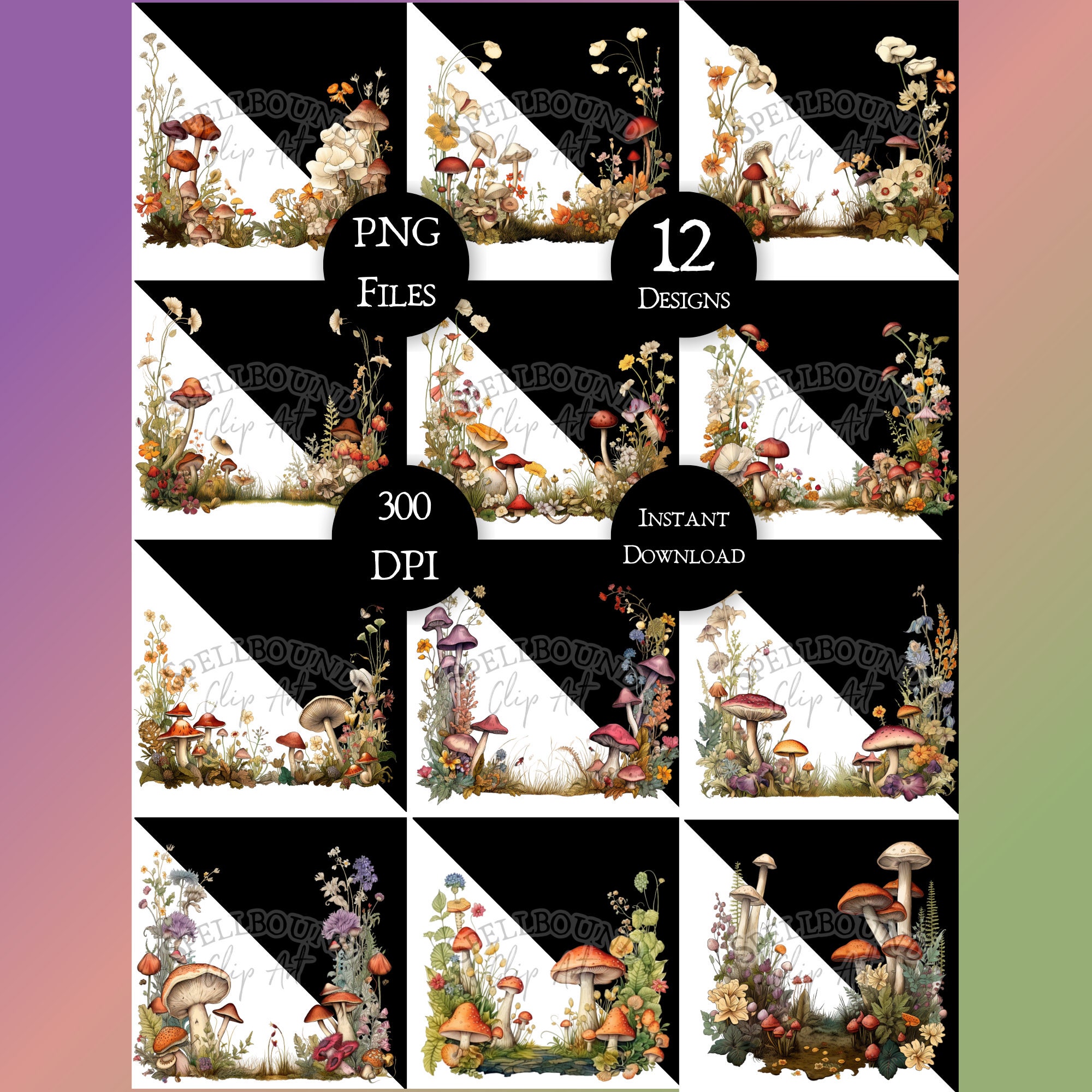 Mushroom Borders Digital Clipart, Commercial Use, Instant Download ...