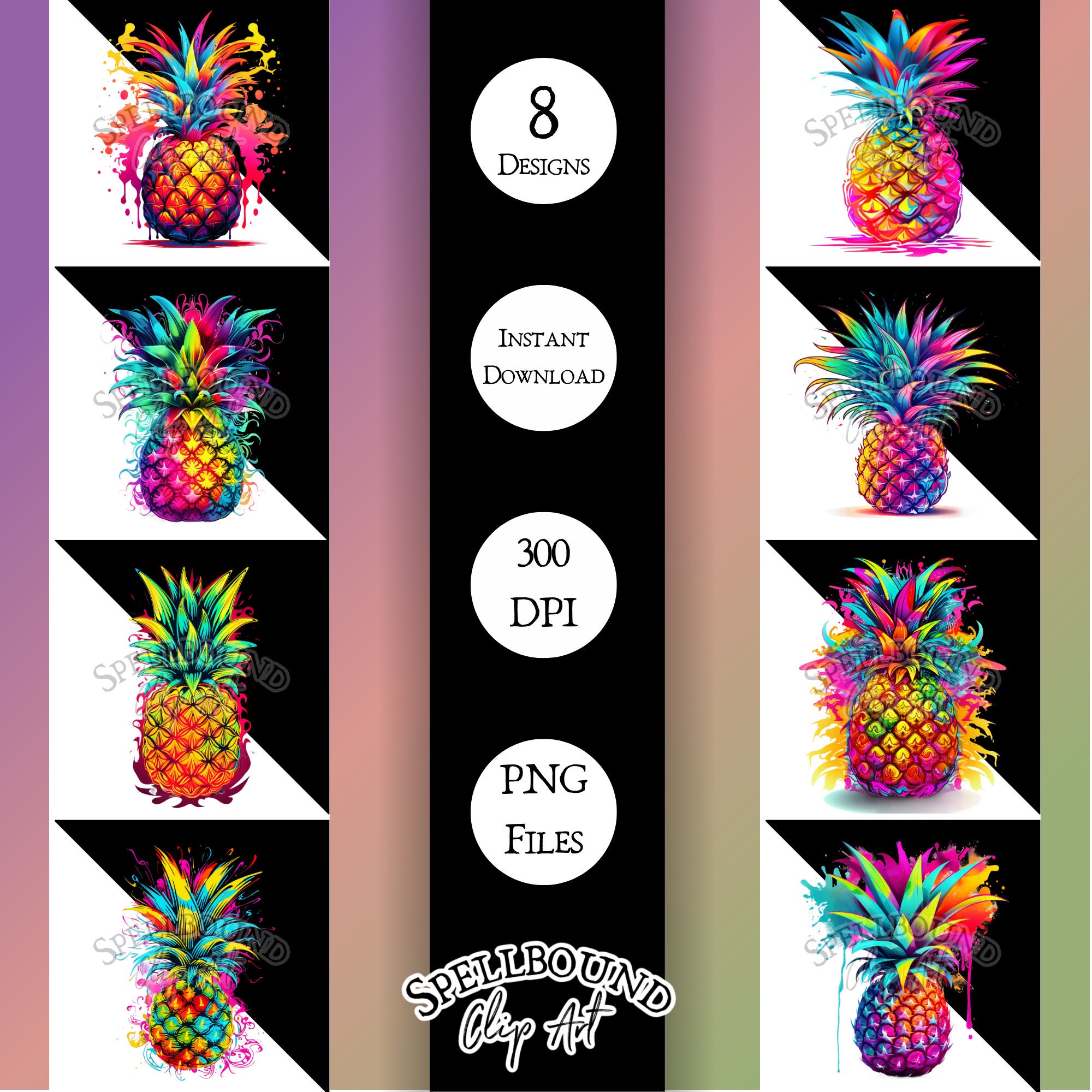 Neon Pineapples Digital Clipart, Commercial Use, Instant Download ...