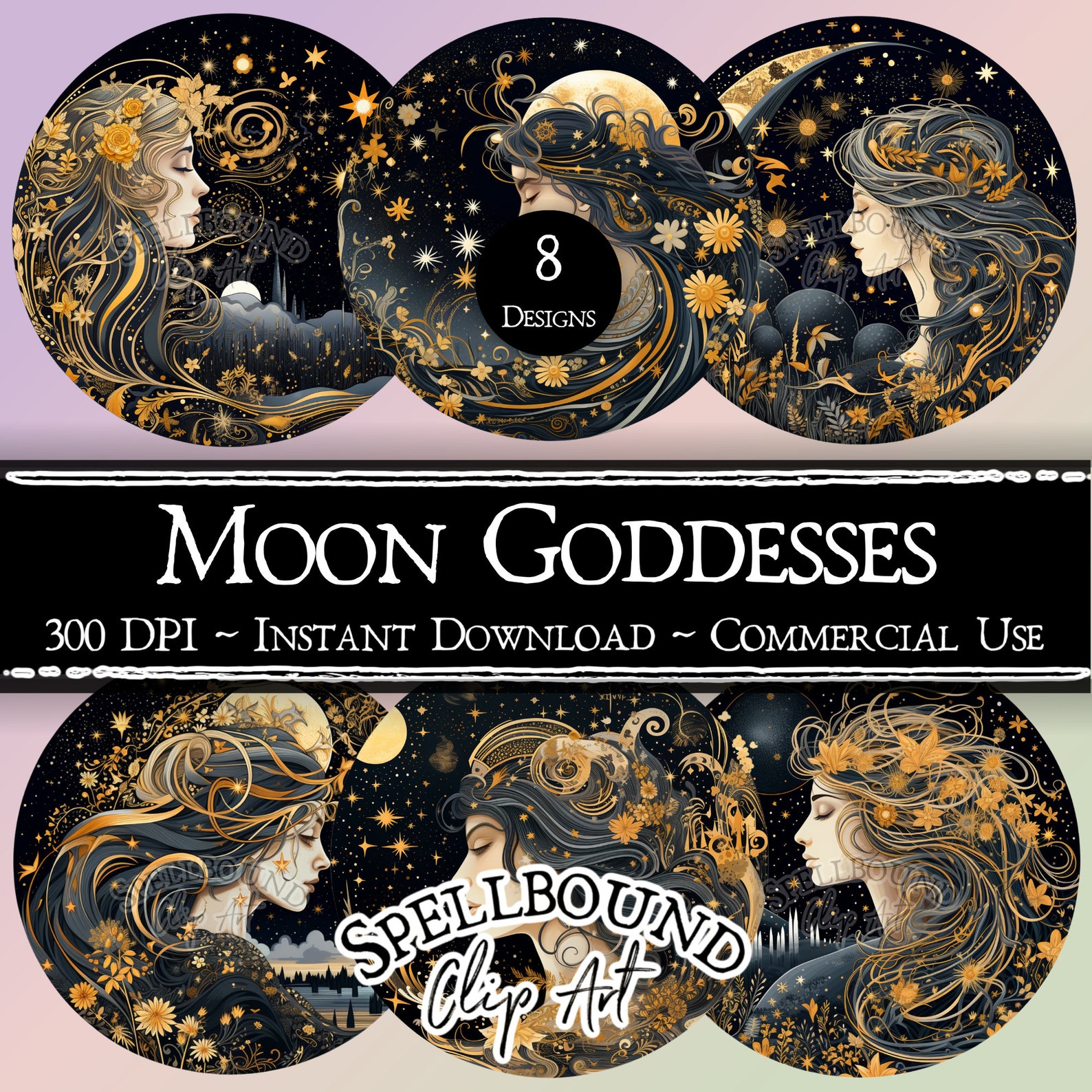 Moon Goddess Digital Clipart, Commercial Use, Instant Download, Blue ...