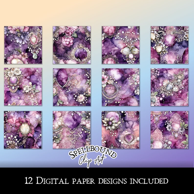 Purple Jewels Seamless Digital Papers, Commercial Use, Instant Download ...