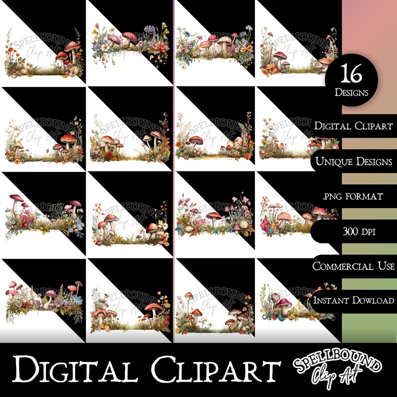 Mushroom Borders Digital Clipart, Commercial Use, Instant Download ...