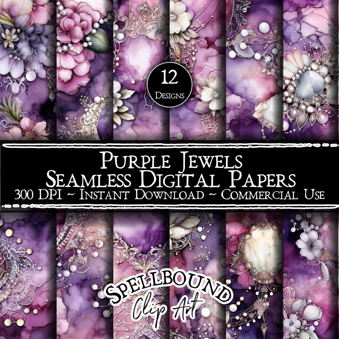 Purple Jewels Seamless Digital Papers, Commercial Use, Instant Download ...