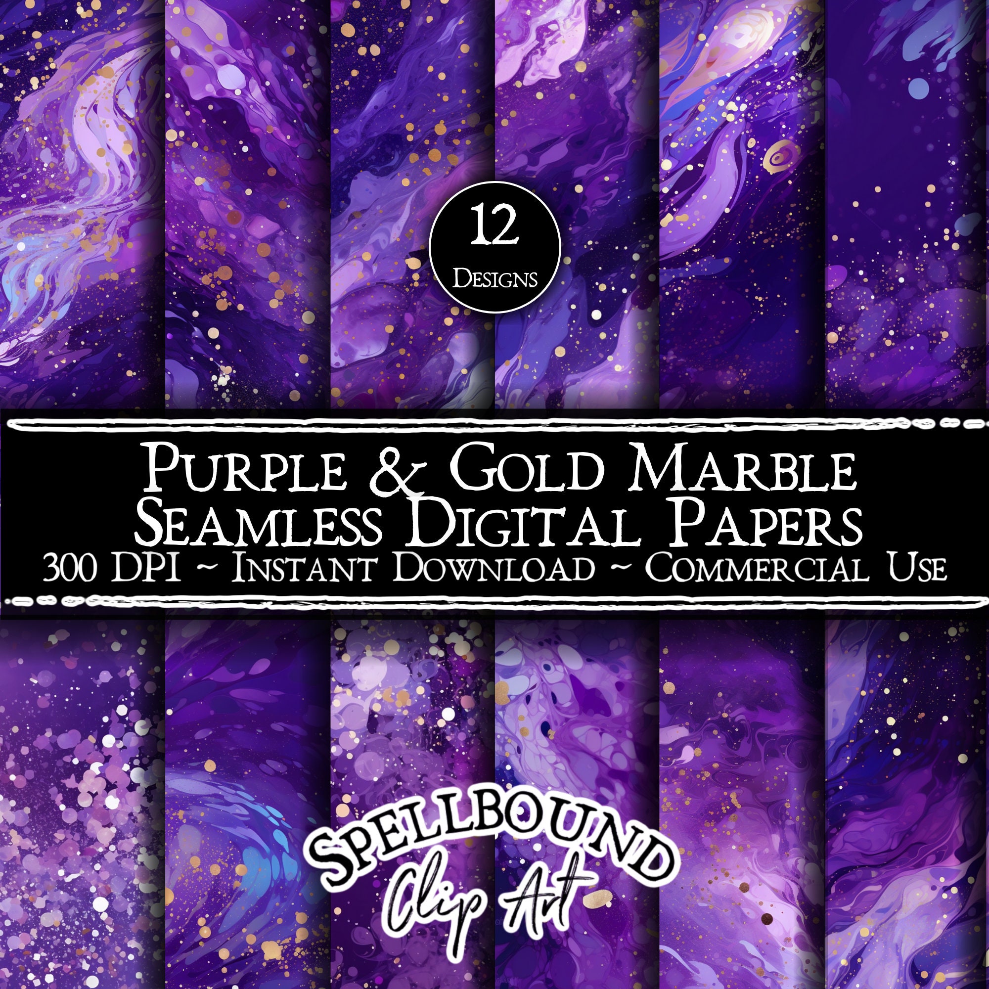 Purple and Gold Marble Seamless Digital Papers, Commercial Use, Instant ...