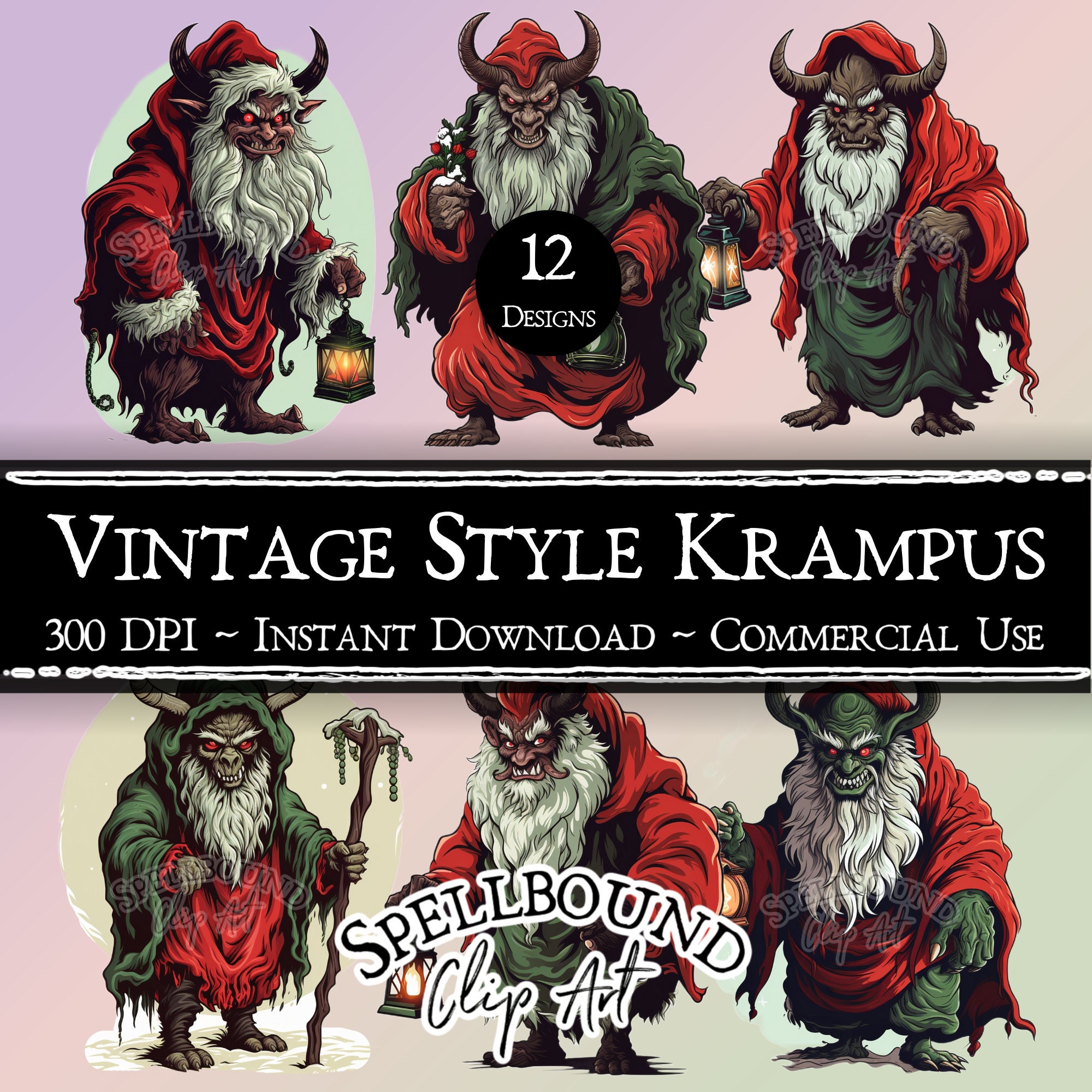 Vintage Style Krampus Digital Clipart, Commercial Use, Instant Download, Christmas Clip Art, PNG ...