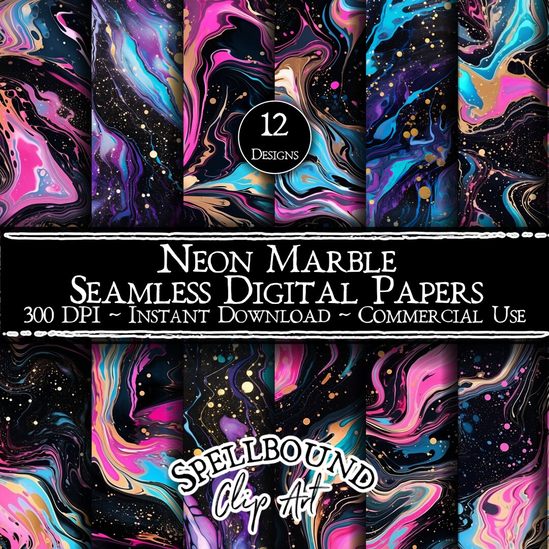 Neon Marble Seamless Digital Papers, Commercial Use, Instant Download ...