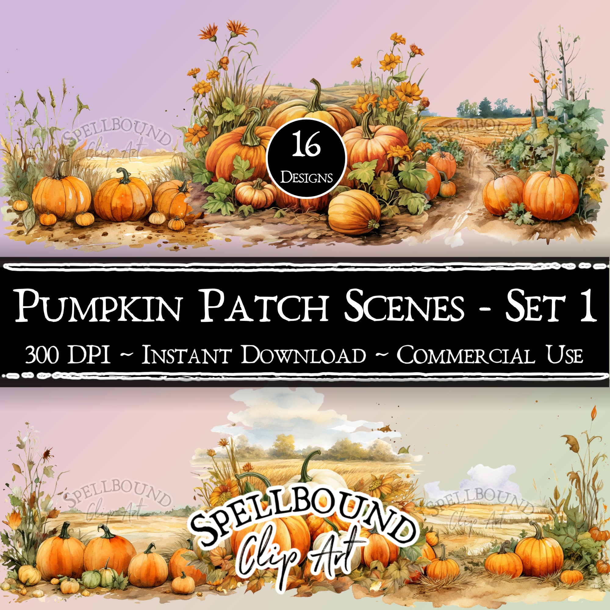 Watercolor Pumpkin Patch Clipart, Commercial Use, Instant Download ...
