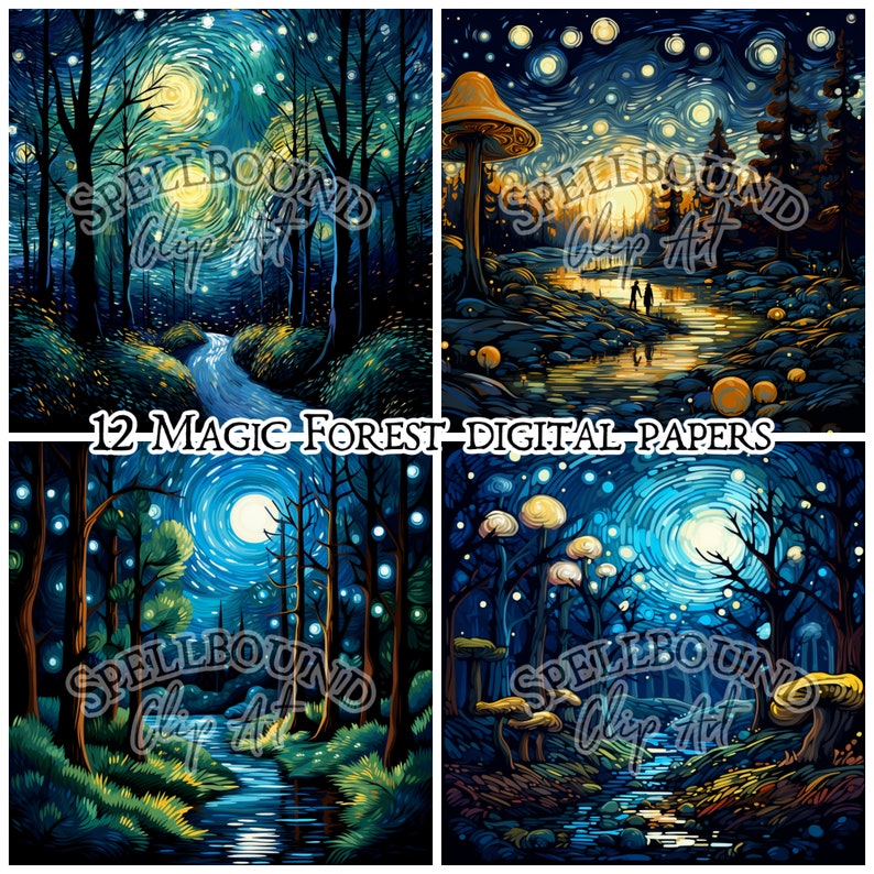 Starry Night Inspired Digital Papers Commercial Use Instant - Etsy